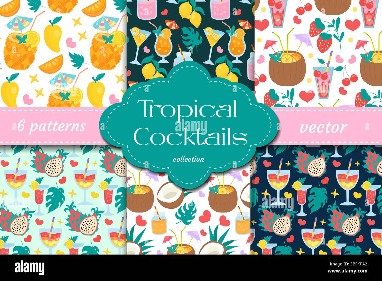 Cute tropical set with fruity cocktails, hearts and summer vibes ...