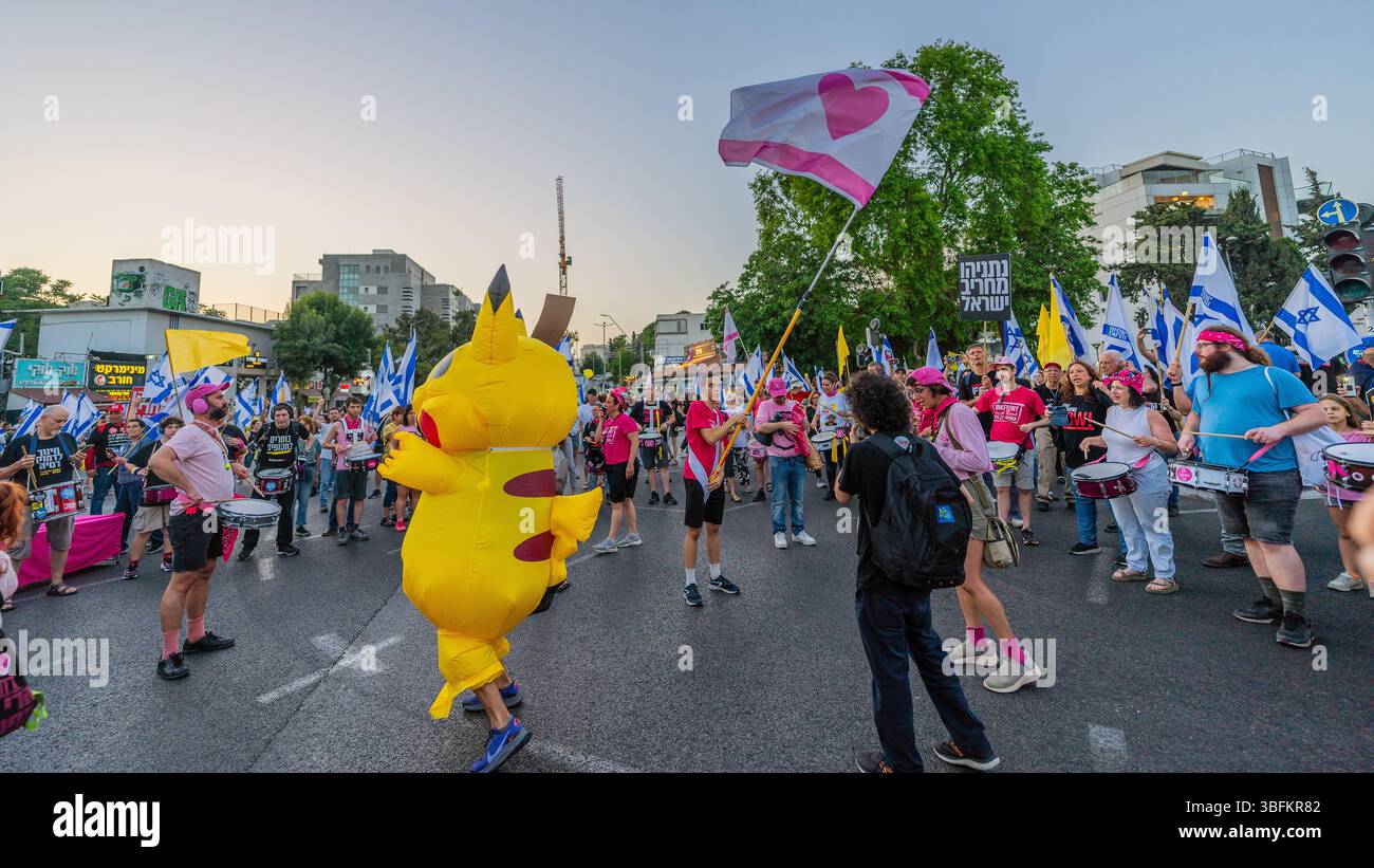 Haifa, Israel - May 31, 2025: Drummer circle, with man in Pikachu ...