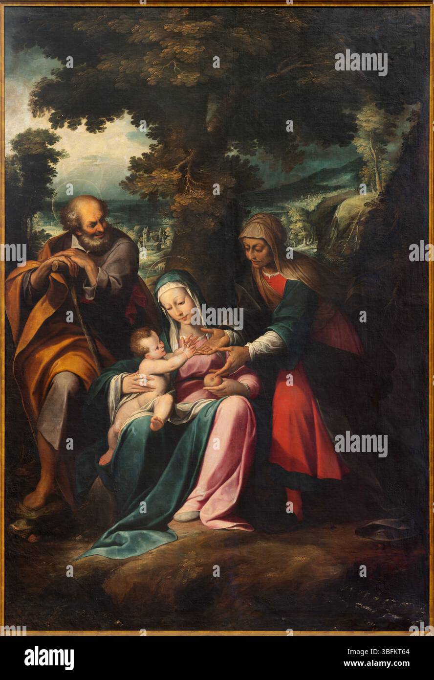 PIACENZA, ITALY - MAY 21, 2025: The baroque painting of Holy Family in ...