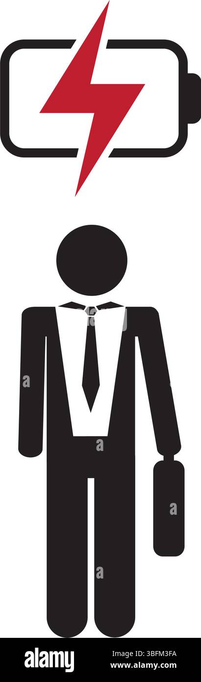 business man with empty battery pictogram isolated vector illustration ...