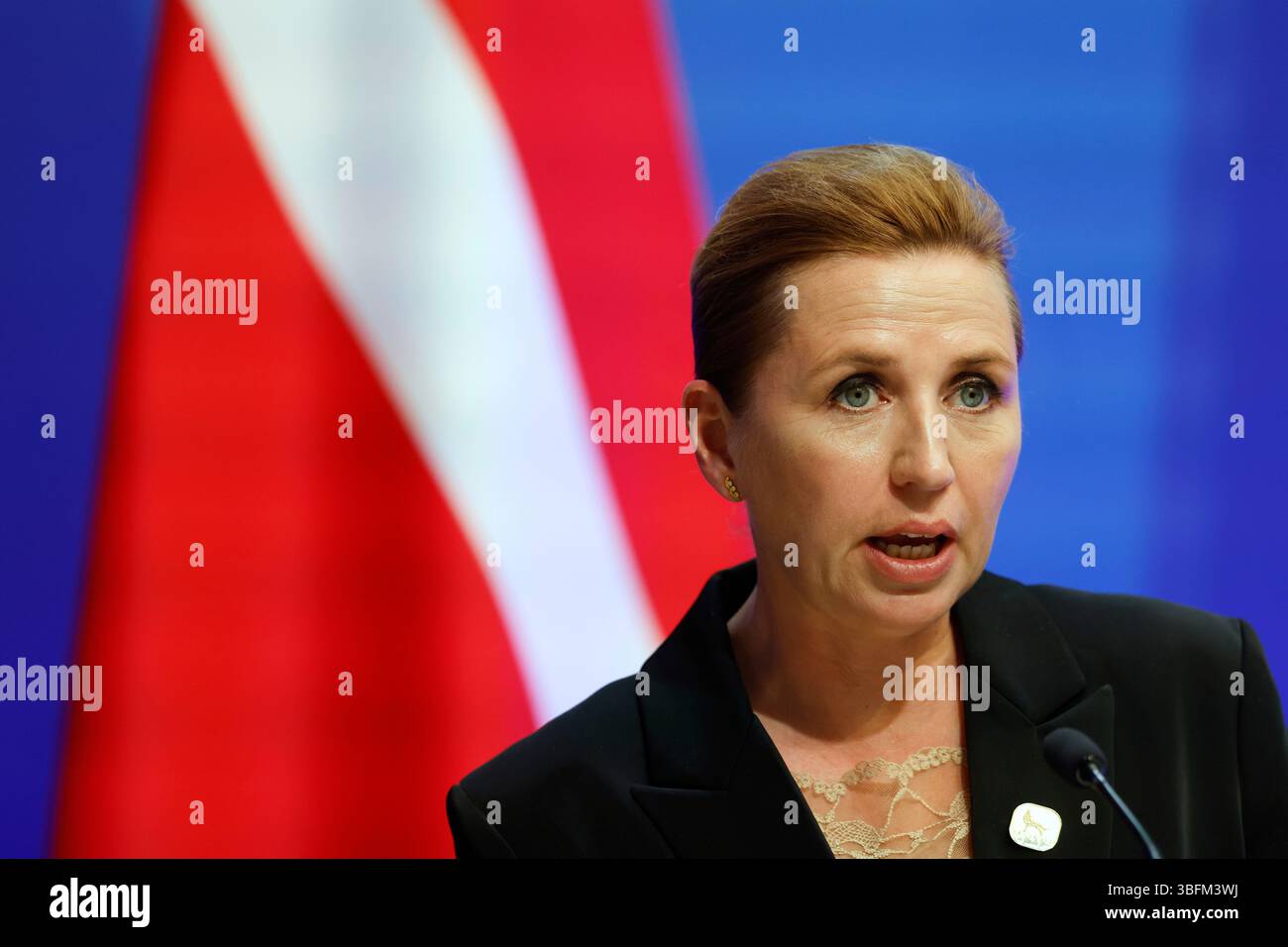 Denmark's Prime Minister Mette Frederiksen addresses a media conference ...
