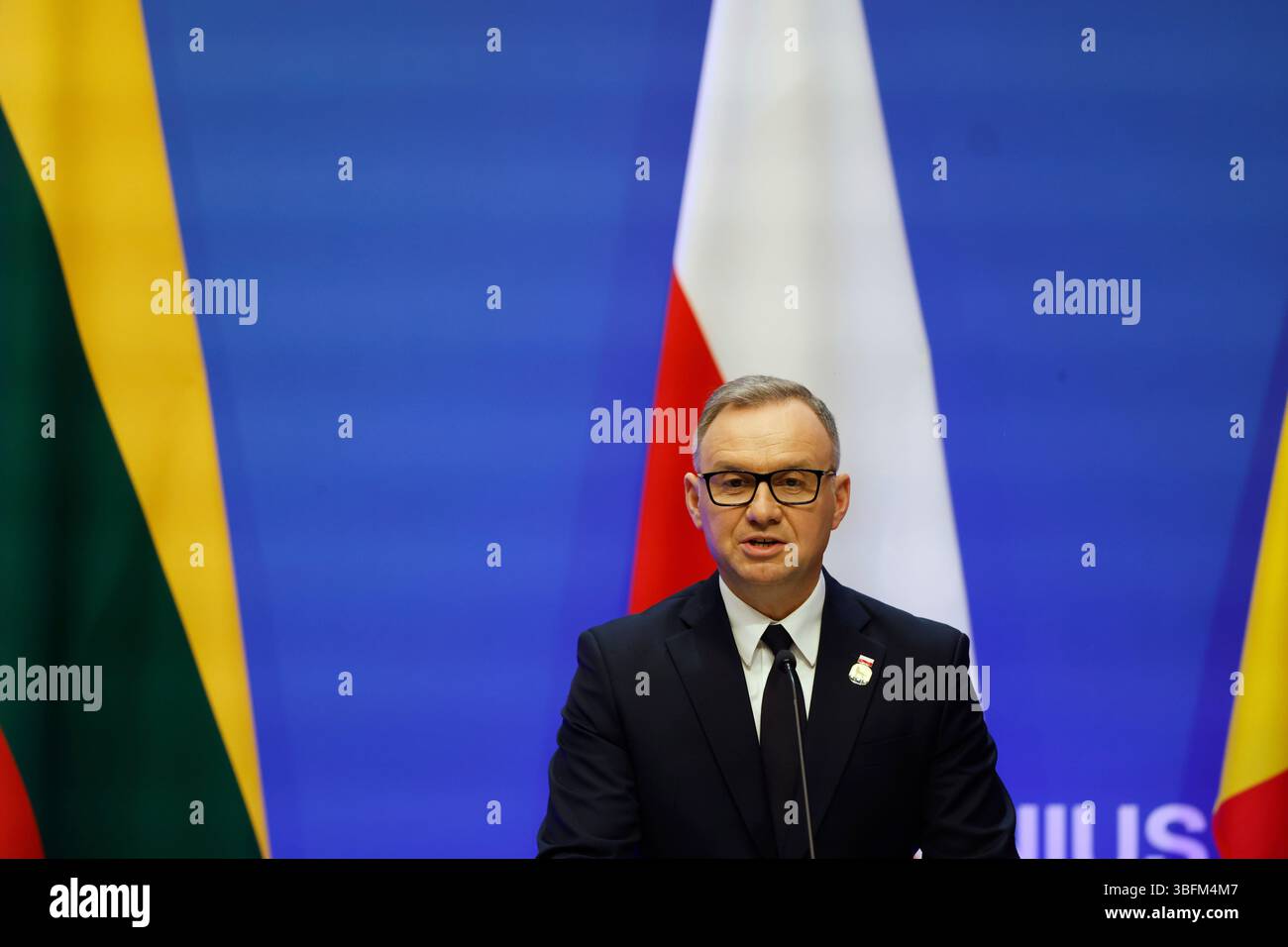 Poland's President Andrzej Duda addresses a media conference during the ...