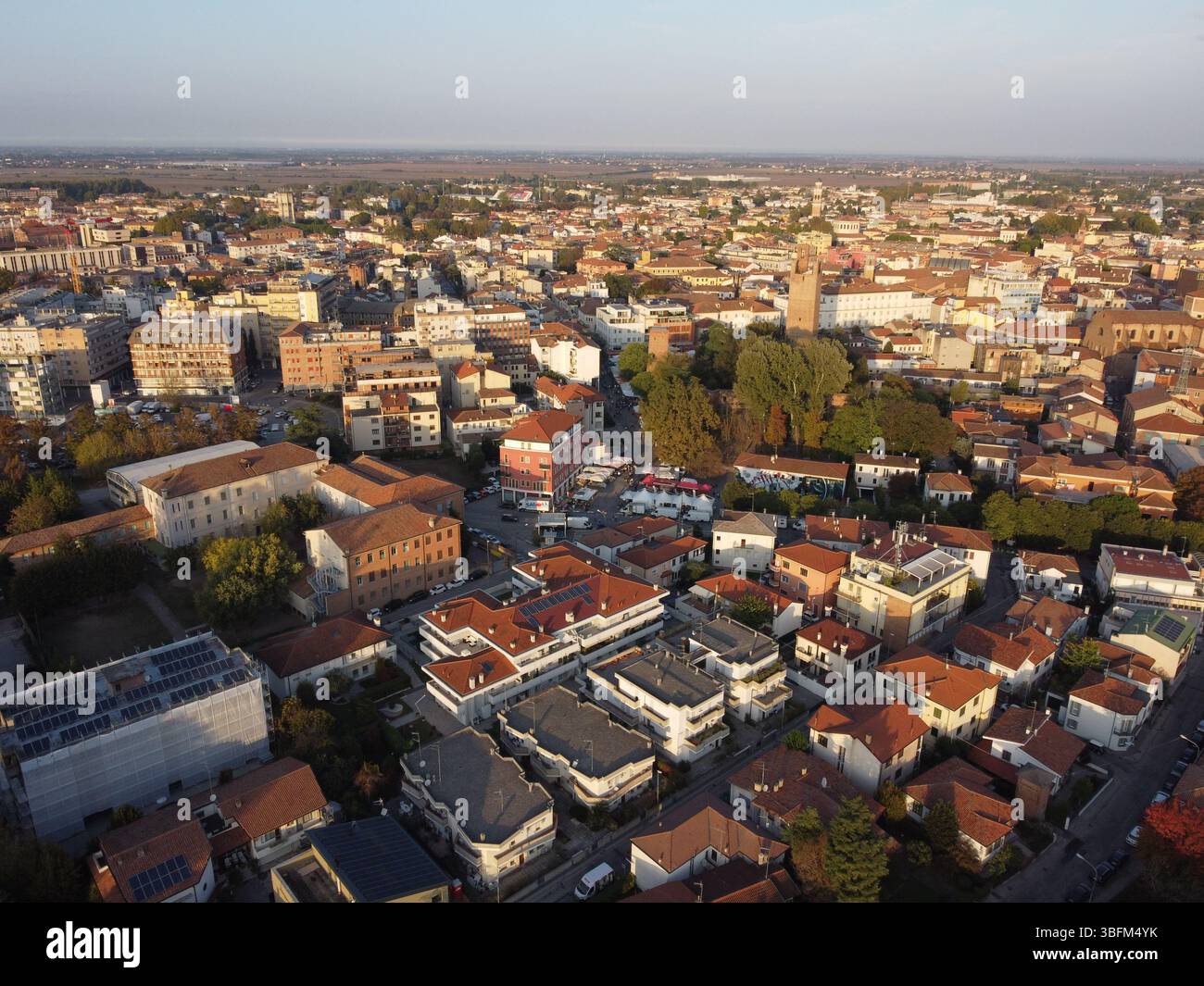 Aerial drone view of Rovigo city center, Veneto, showcasing the ...