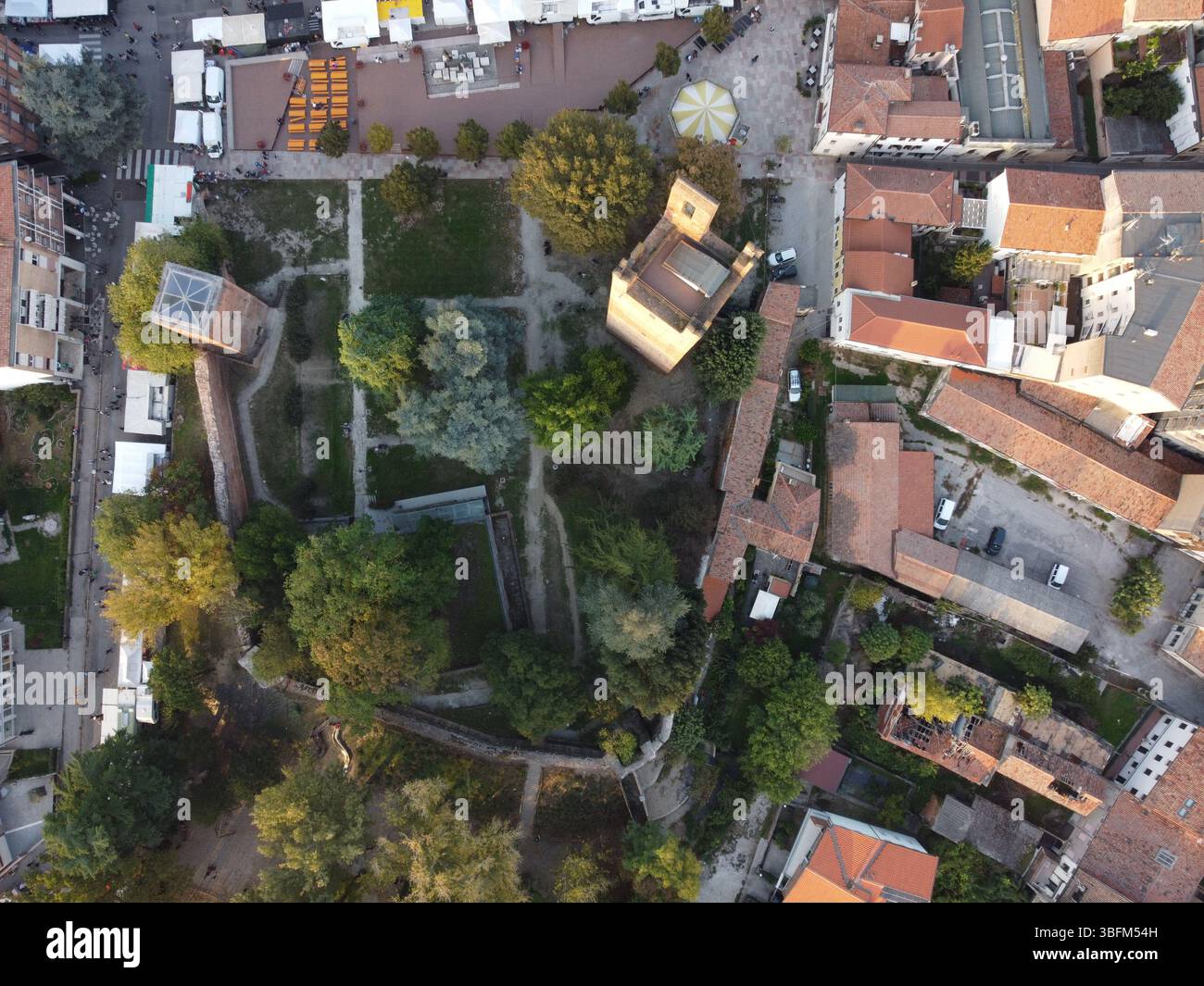 Aerial drone view of Rovigo city center, Veneto, showcasing the ...