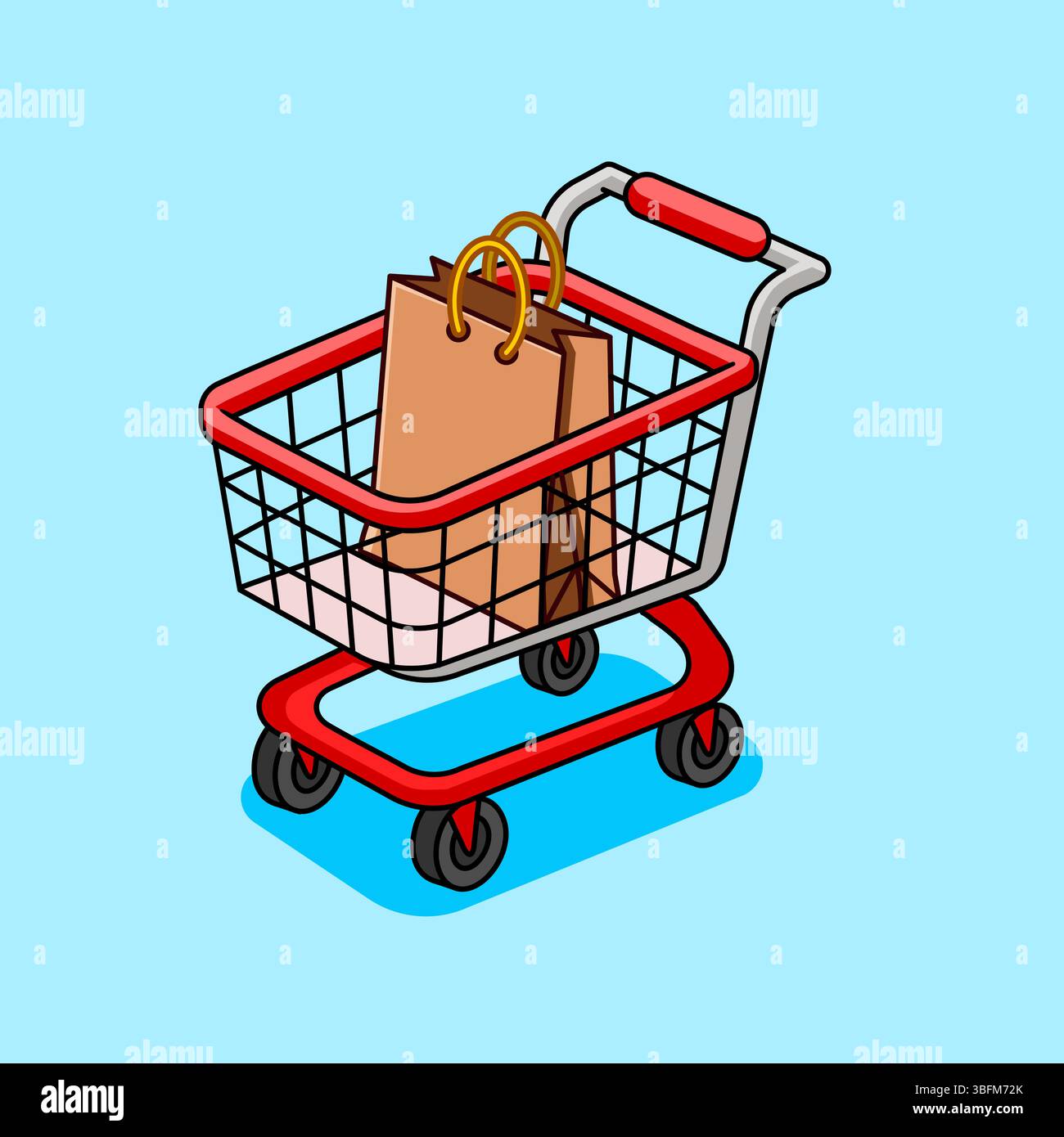 Shopping Cart with Bags Retail Vector Illustration Cartoon Design Stock ...