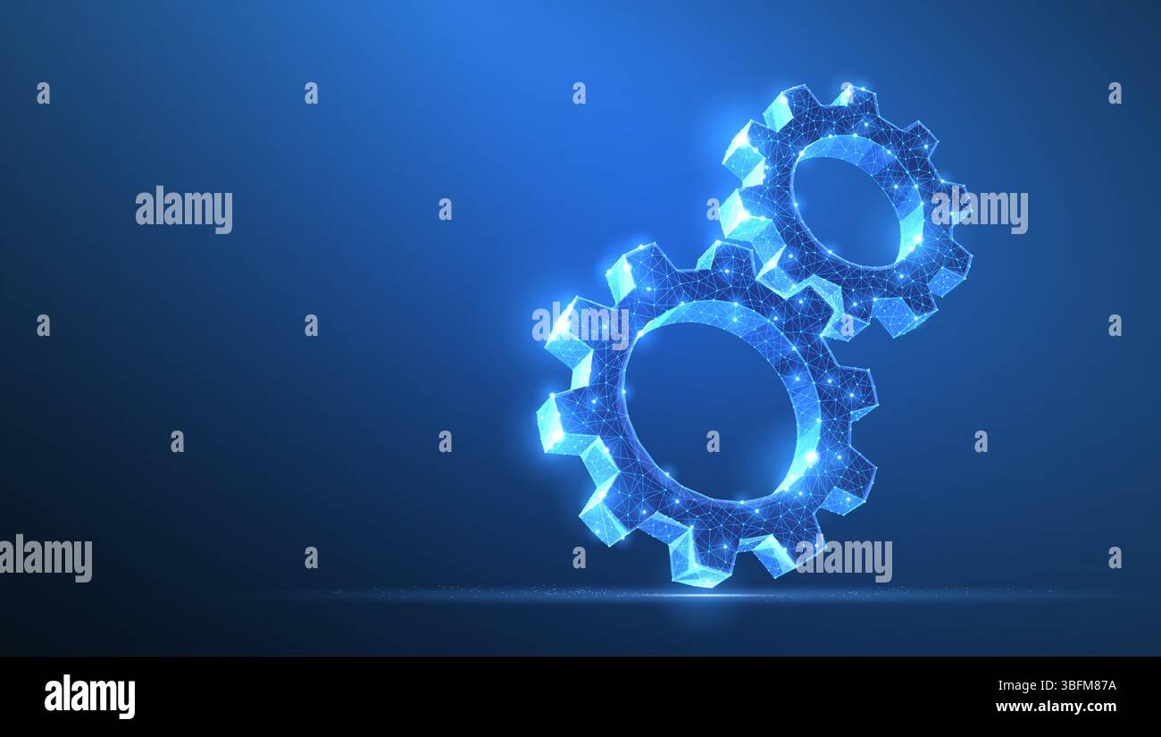 Gears. Abstract vector wireframe two gear 3d modern illustration on ...