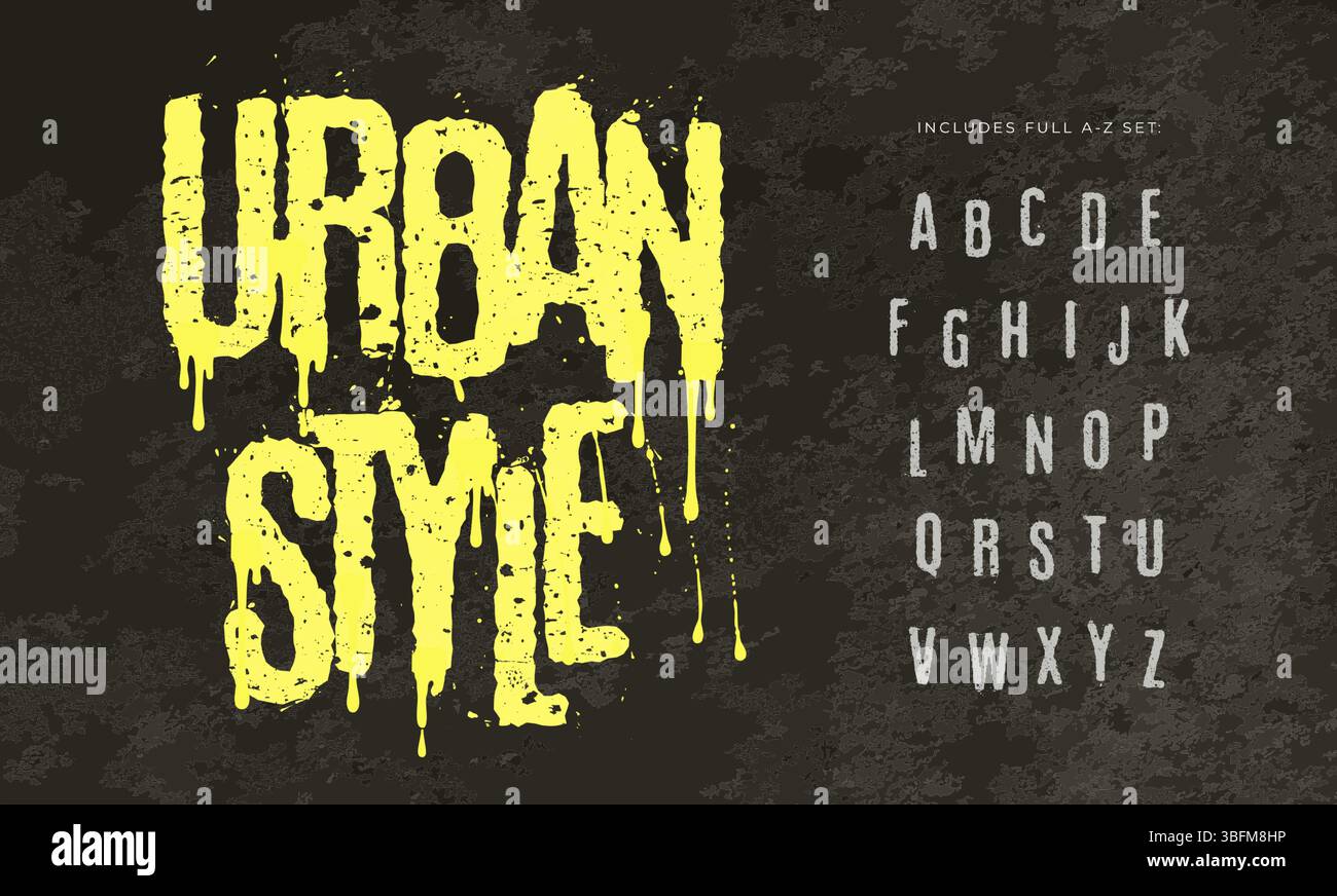 Graffiti brush alphabet, dripping ink letters, textured urban font for ...