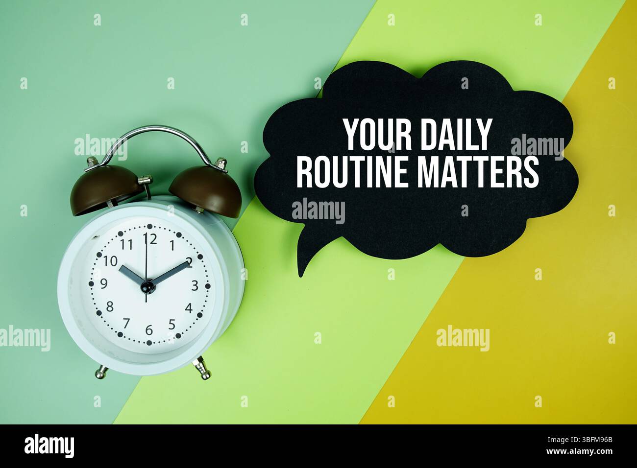 Your Daily Routine Matters text on speech bubble with alarm clock top ...