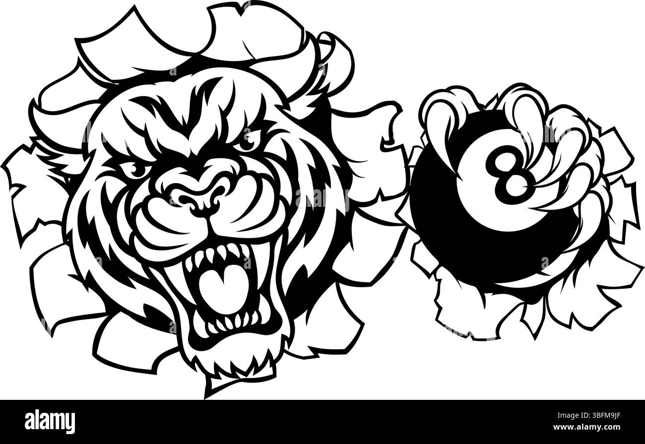 Tiger Angry Pool 8 Ball Billiards Mascot Cartoon Stock Vector Image ...