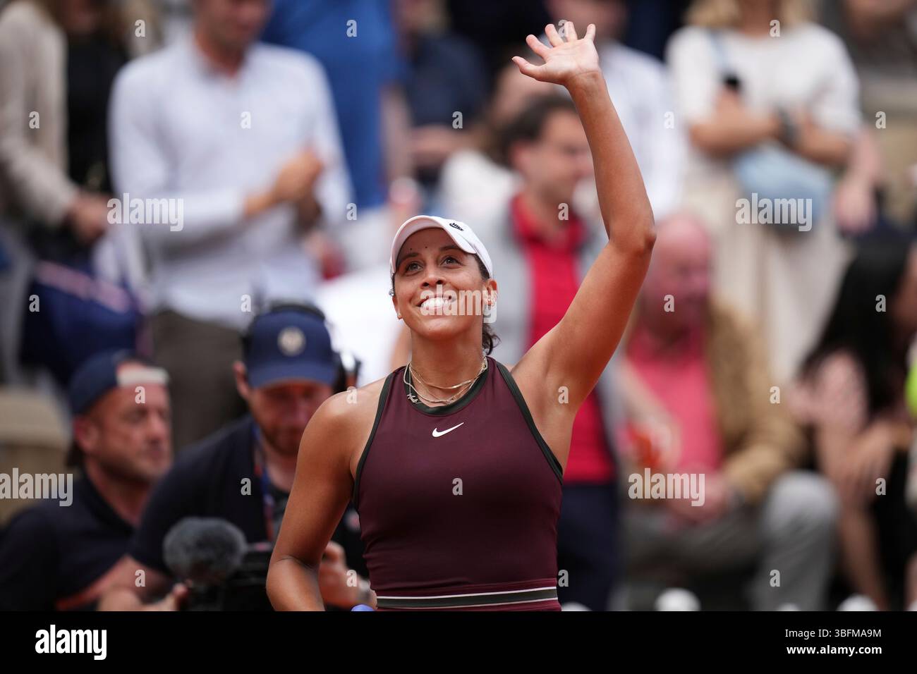 Madison Keys of the U.S. celebrates as she won the fourth round match ...