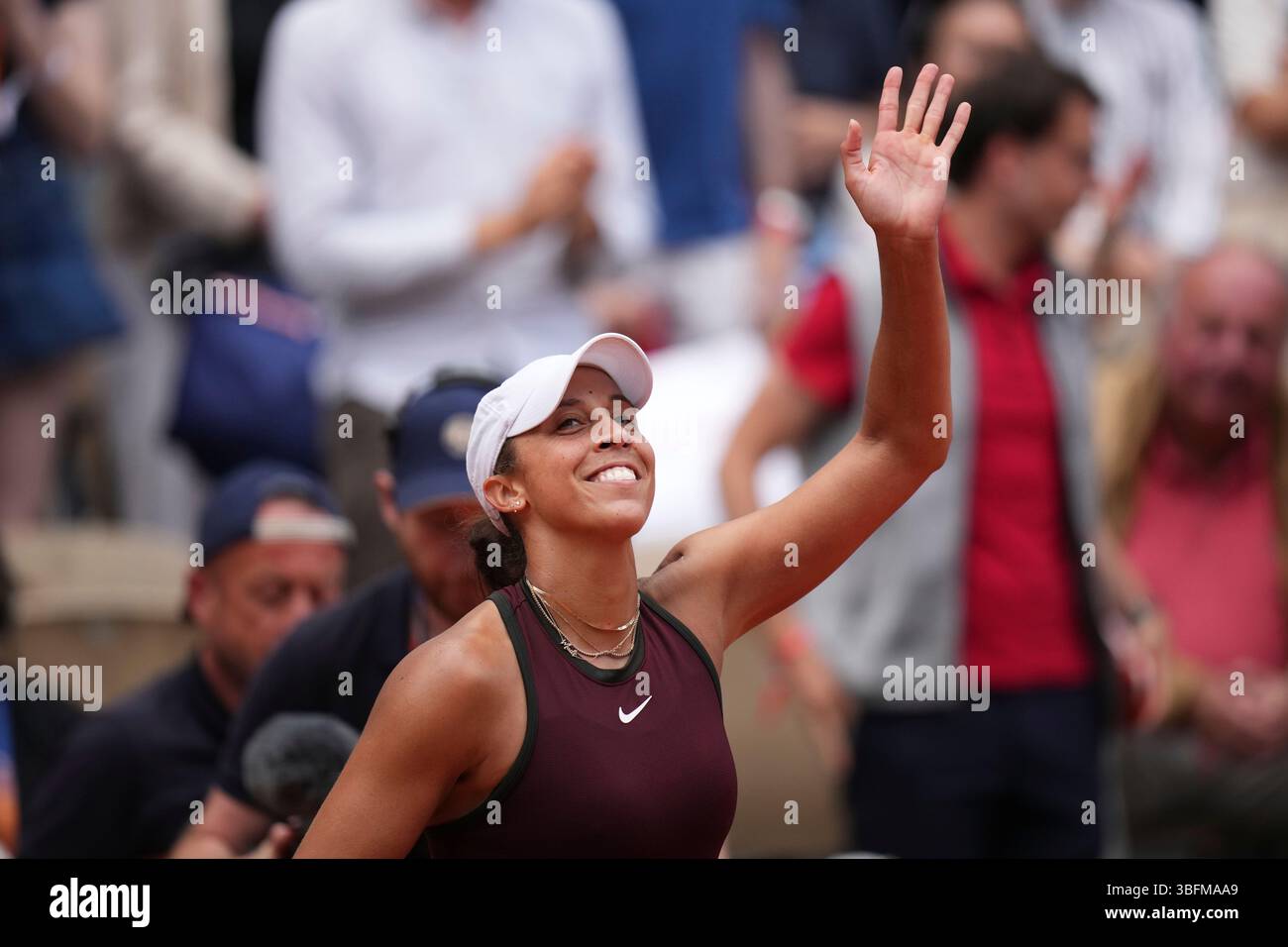 Madison Keys of the U.S. celebrates as she won the fourth round match ...