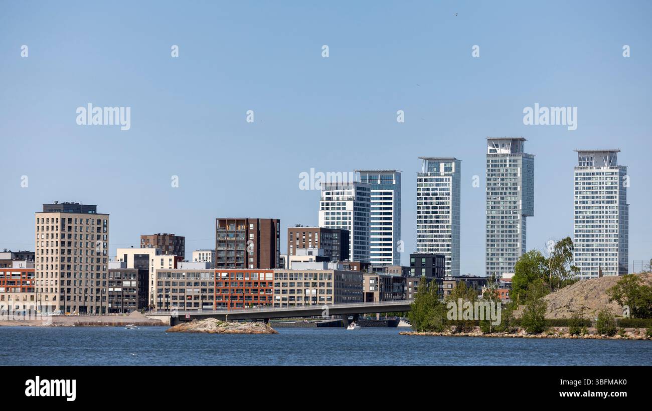 Residential skyscrapers rising high above Helsinki urban skyline Stock ...