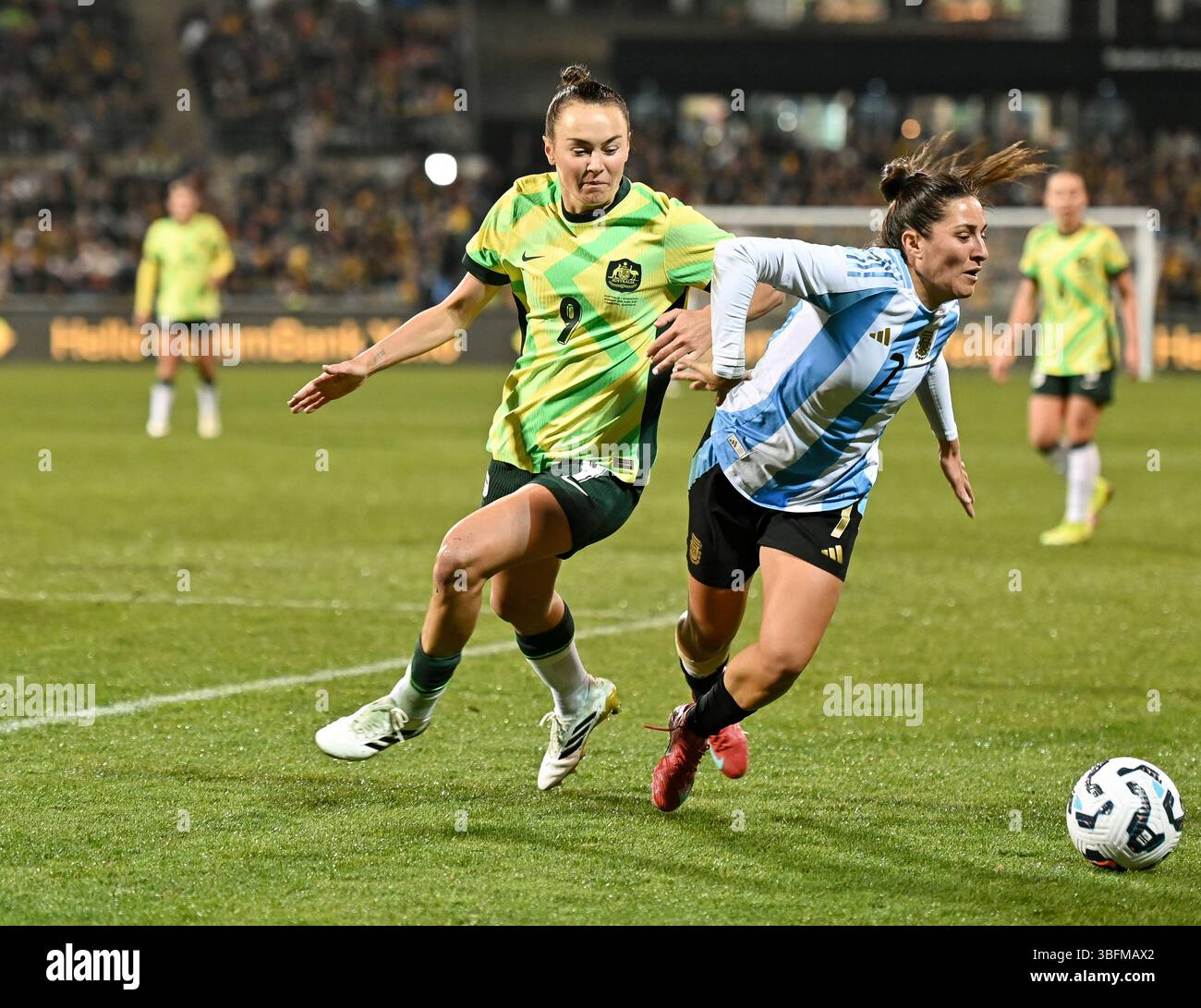 Canberra, Australia. 2 Jun 2025, Caitlin Foord taking on Argentina's ...