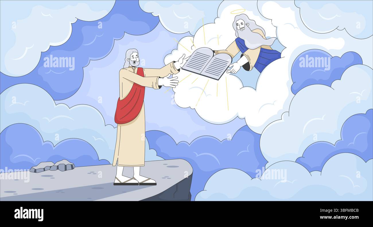 God giving Moses ten commandments flat illustration Stock Vector Image ...