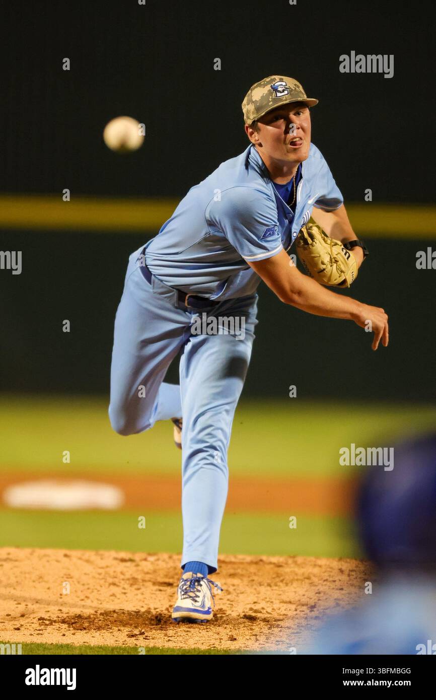 June 1, 2025: Jimmy Burke (31) pitcher for Creighton watch his pitch as ...