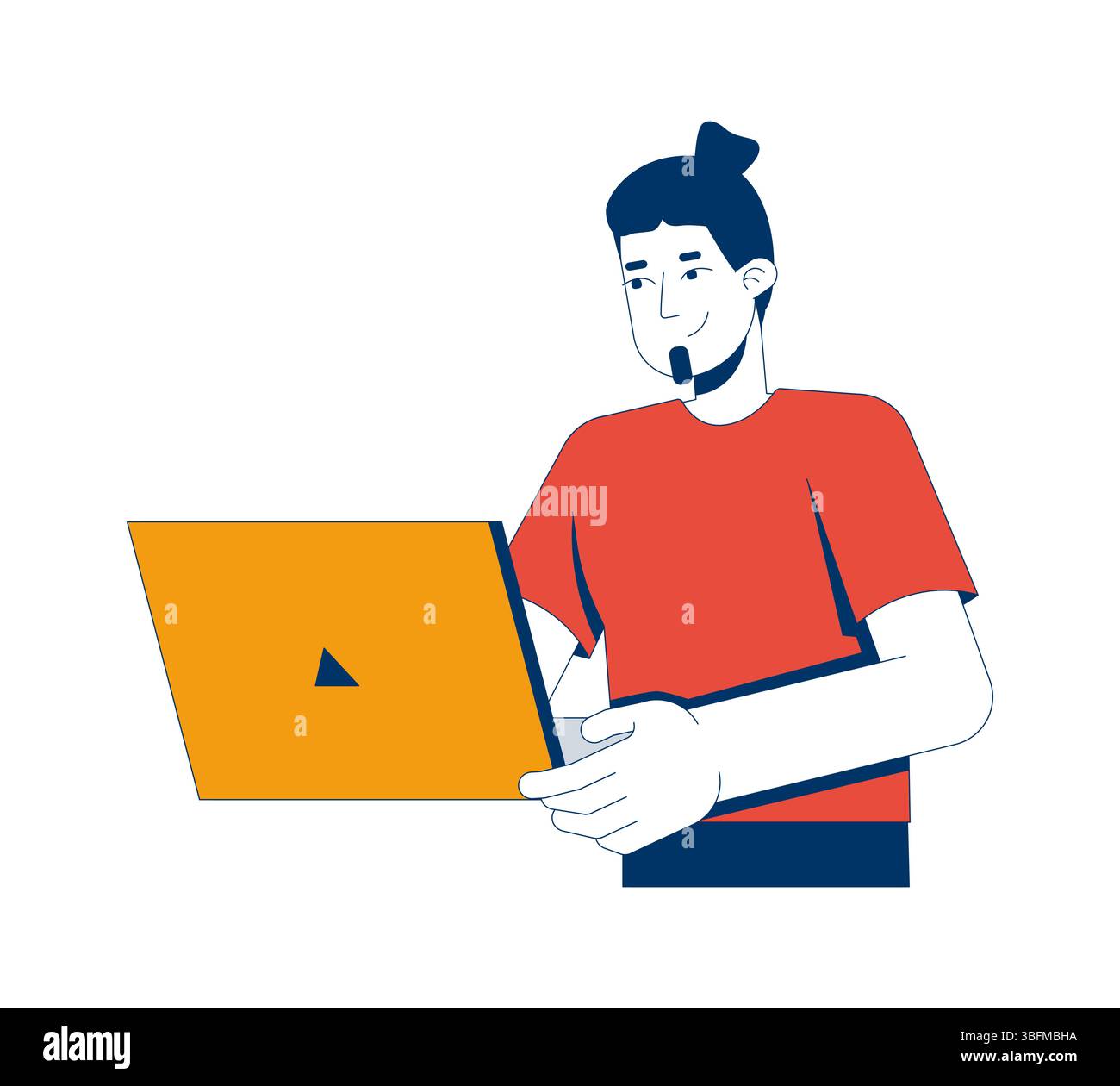 Caucasian man using laptop 2D cartoon character Stock Vector Image ...