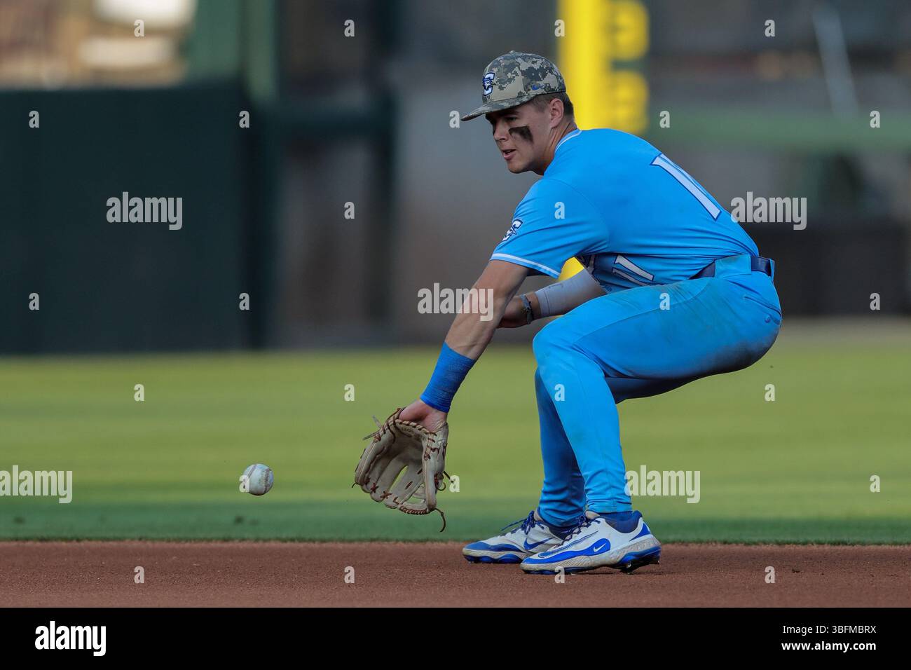 June 1, 2025: Bluejays infielder Ben North (11) works to backhand a ...
