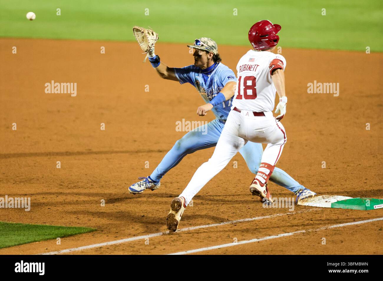 June 1, 2025: Creighton first baseman Will MacLean (17) stretches for ...