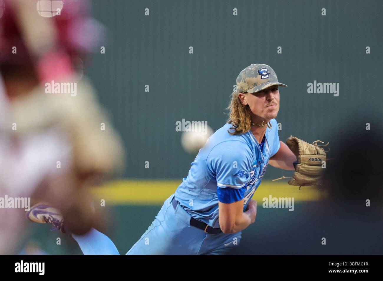 June 1, 2025: Garrett Langrell (45) Creighton pitcher keeps his eye on ...