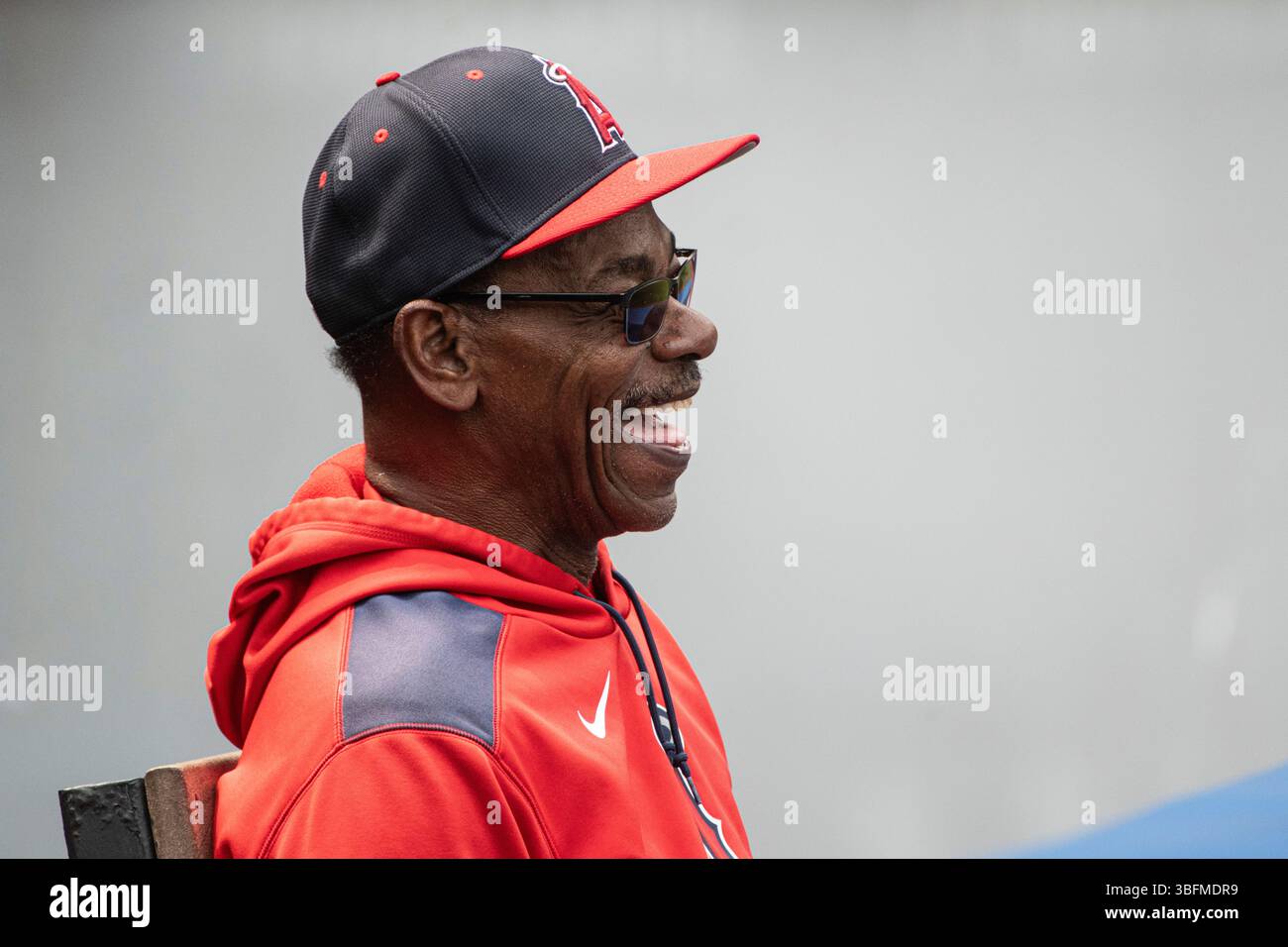 Los Angeles Angels manager Ron Washington smiles before a baseball game ...
