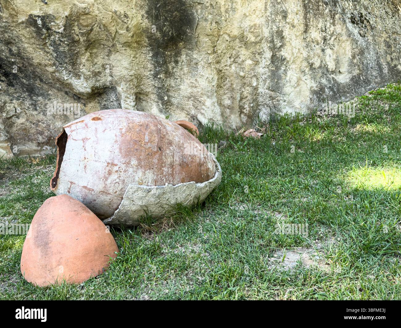 Broken traditional Georgian qvevri clay vessel used for wine making ...