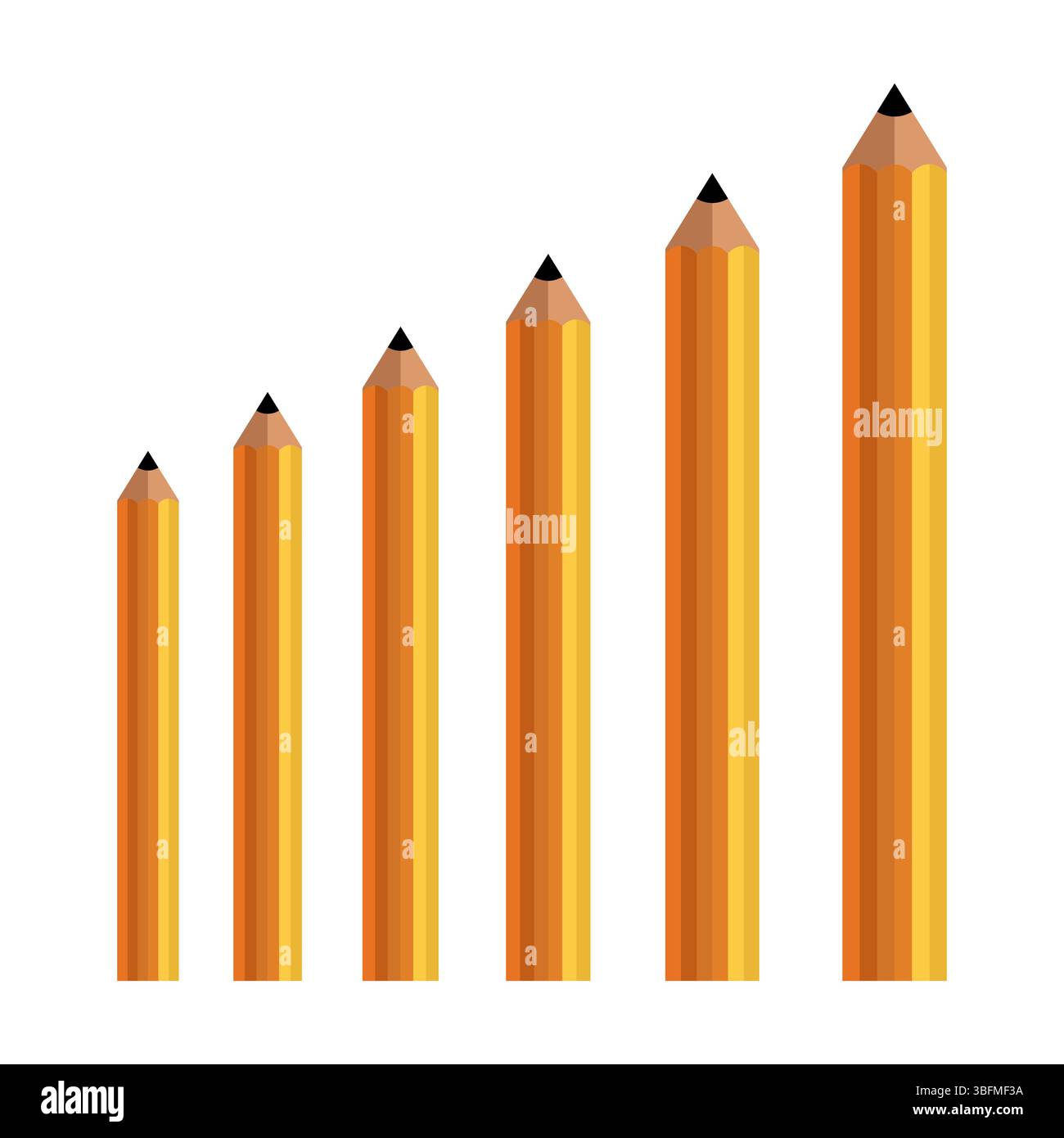 Set of Pencils in Different Sizes from Small to Large. Set of six sharpened pencils, arranged ...
