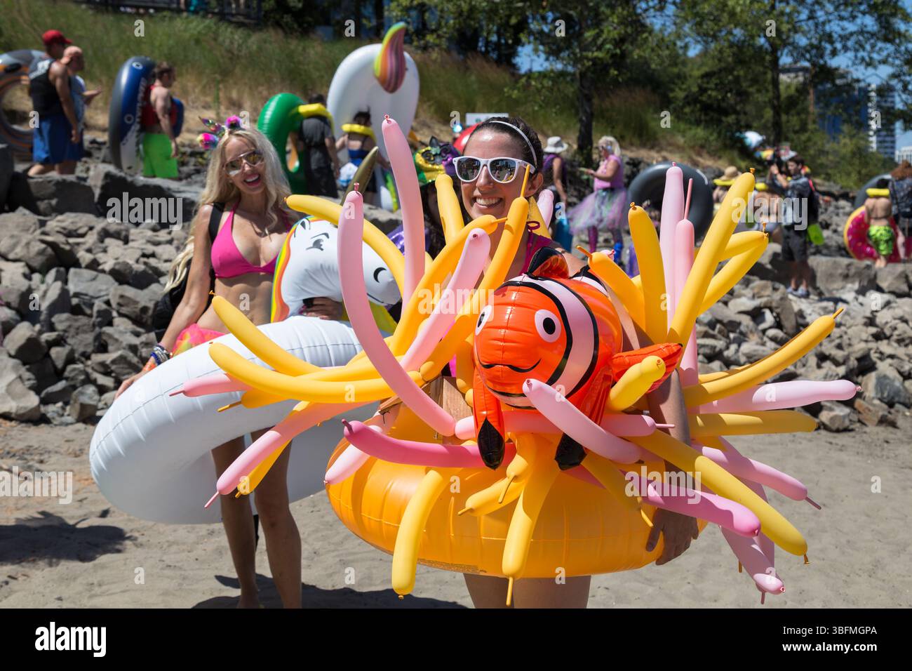 The Big Float, Portland, Oregon - July 15th 2017: Two women with ...