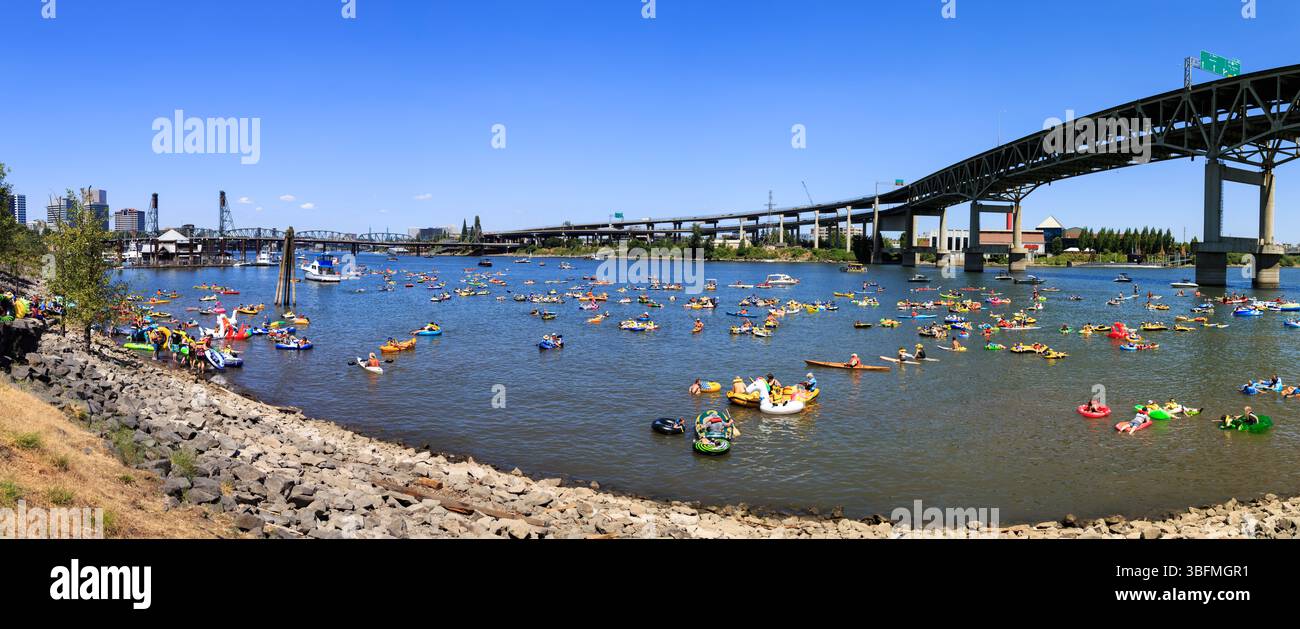 The Big Float, Portland, Oregon - July 15th 2017: People float down the ...