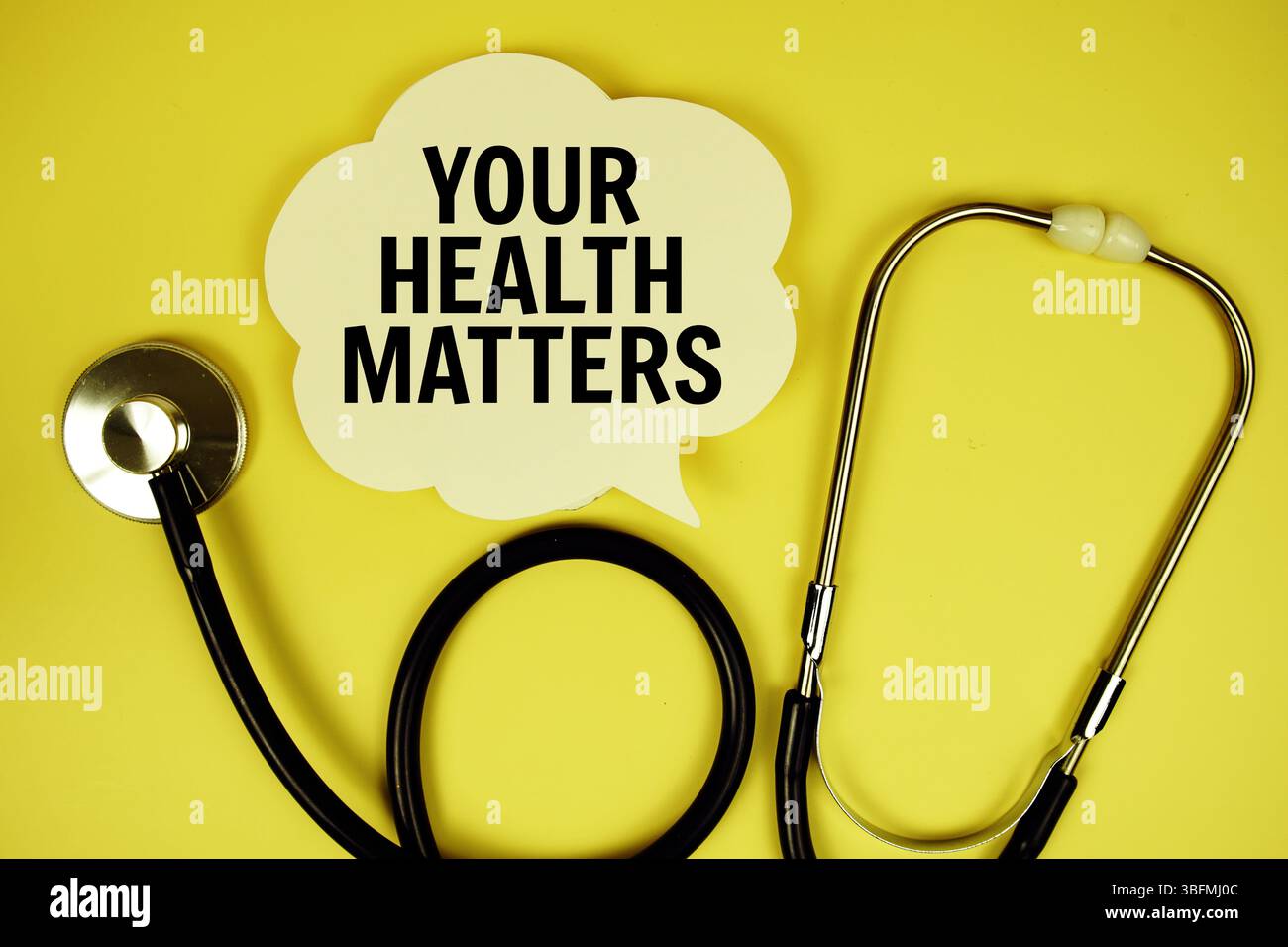 Your Health Matters text on speech bubble with stethoscope on yellow ...