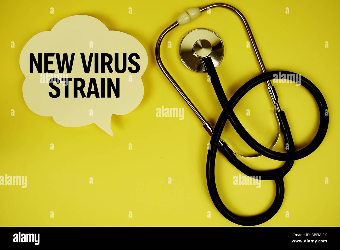 New Virus Strain text on speech bubble with stethoscope on yellow ...