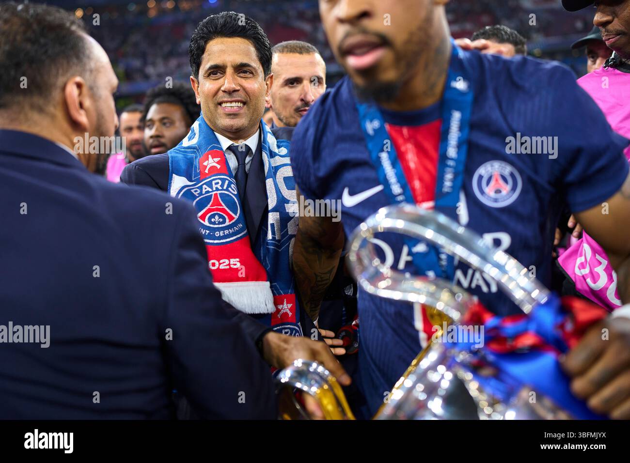 Nasser Al-Khelaifi, president PSG during celebrations after the match ...