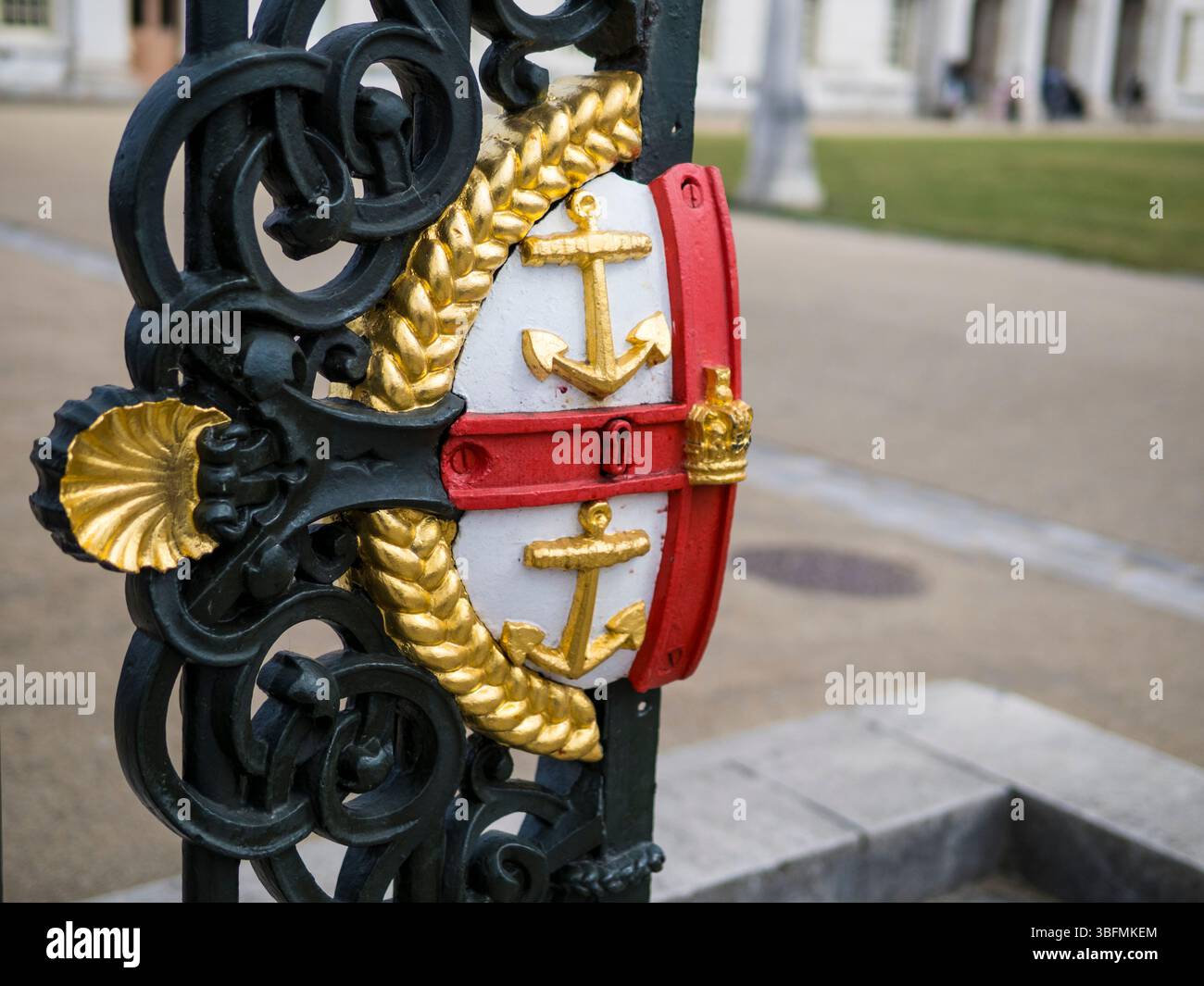 Coat of arms on the Entrance gate to the Old Royal Naval College ...