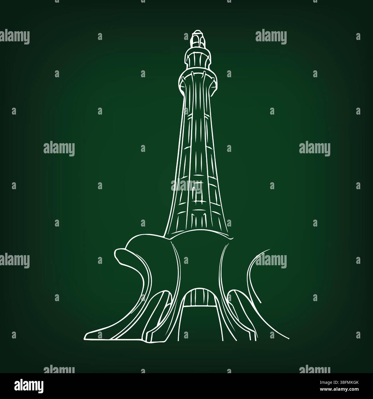 Minar-e-Pakistan line art landmark of Lahore, with a silver abstract ...