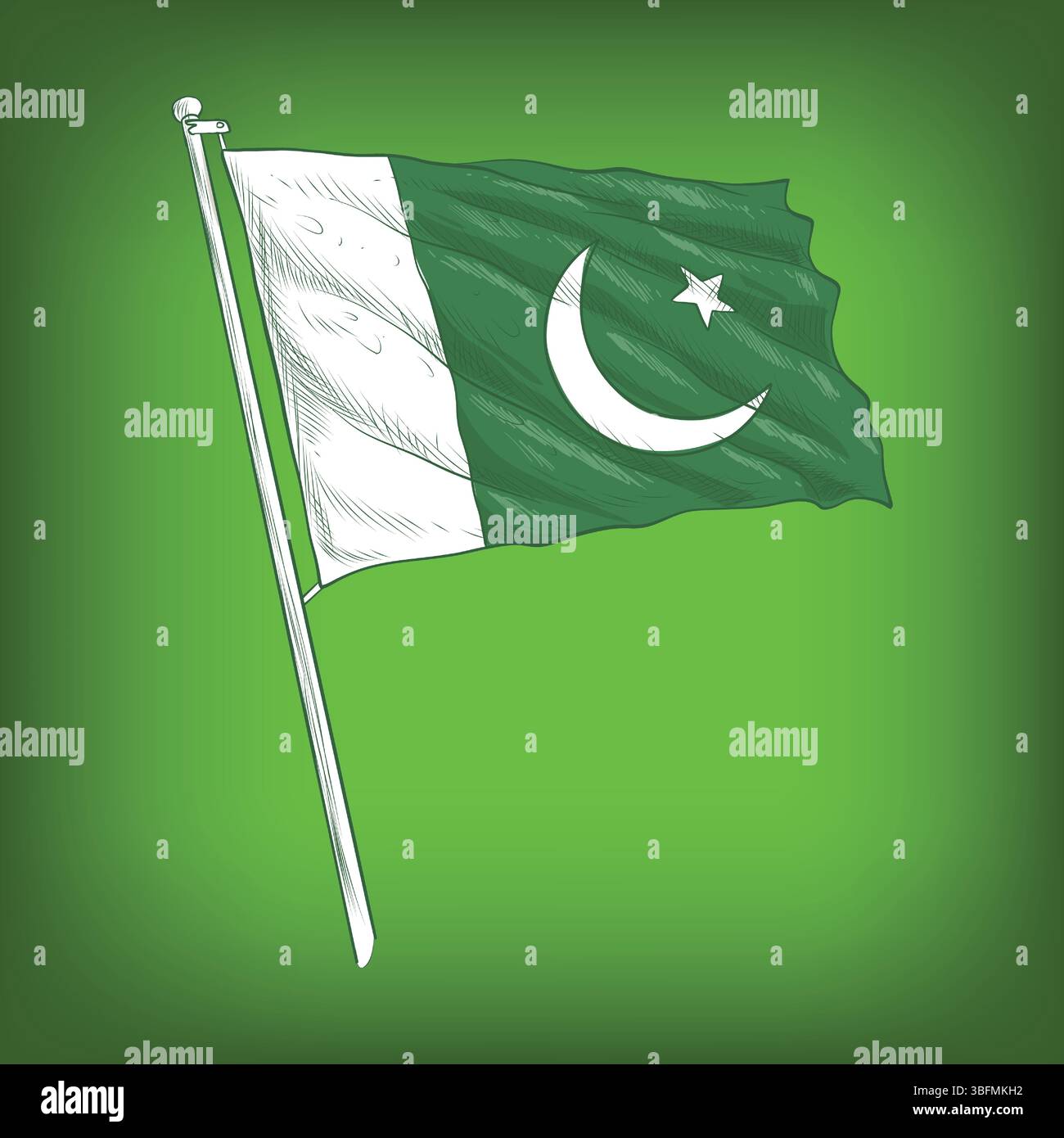 Pakistan waving the flag in the rod with a green abstract background ...