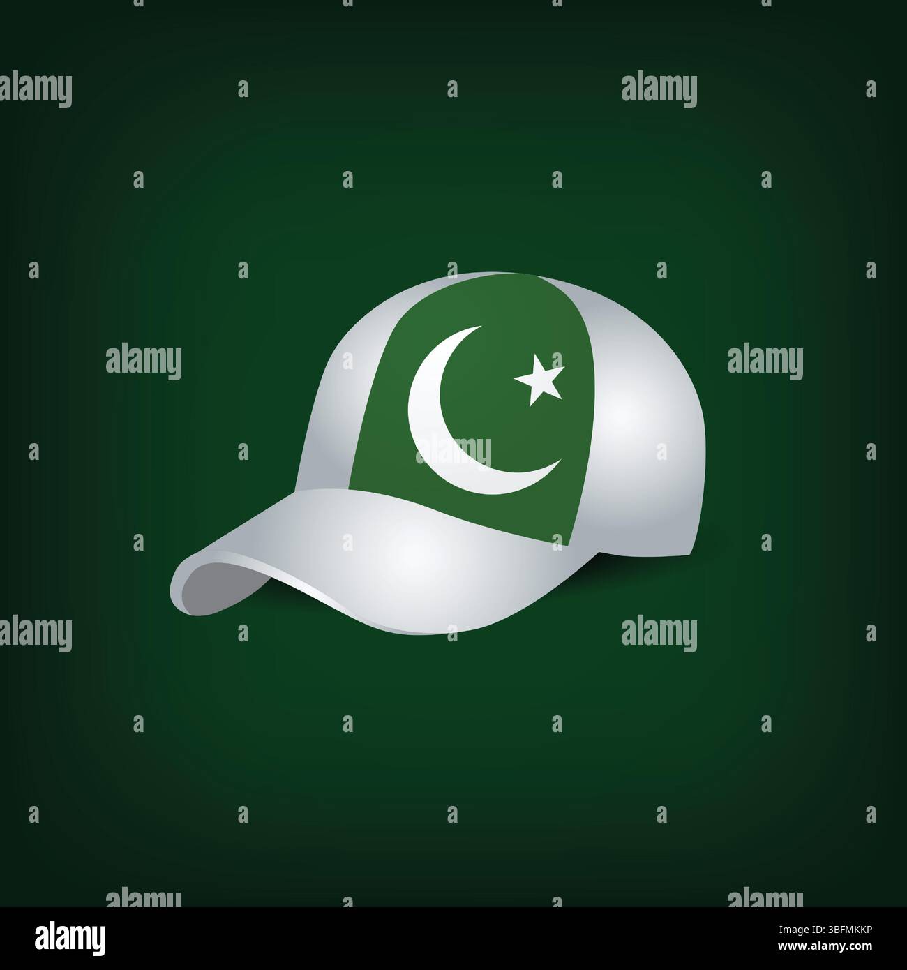 Pakistan flag cap with star and moon with dark green background Stock ...