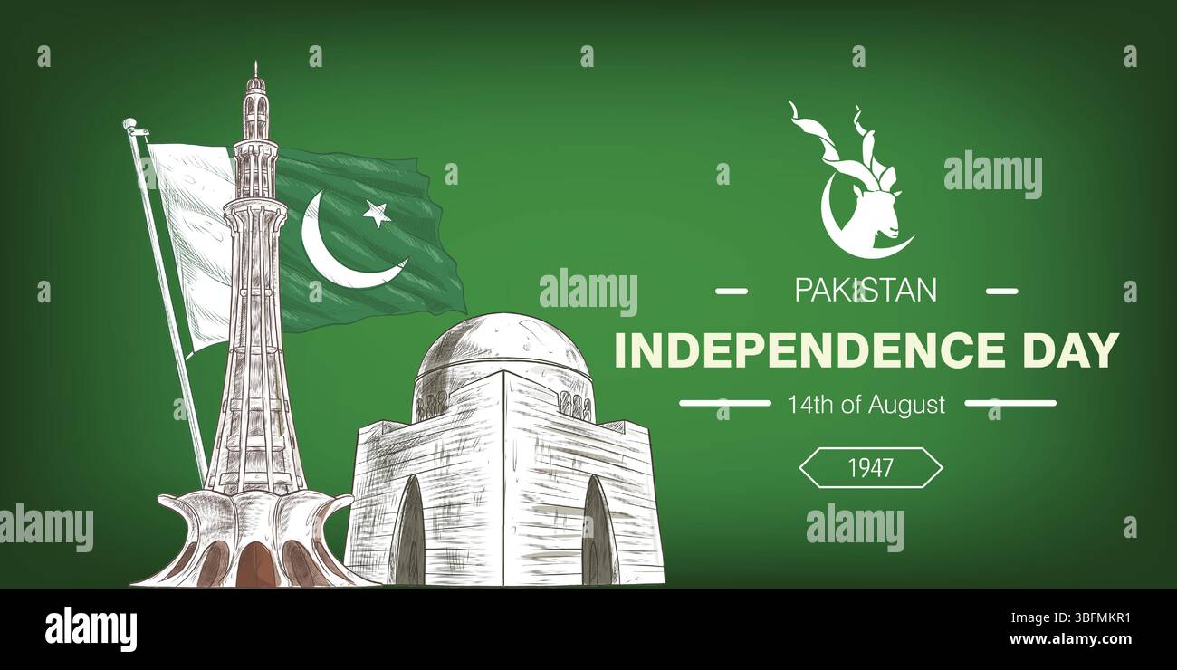 Mazar-e-Quaid with flag in landscape, pakistan independance day, social ...