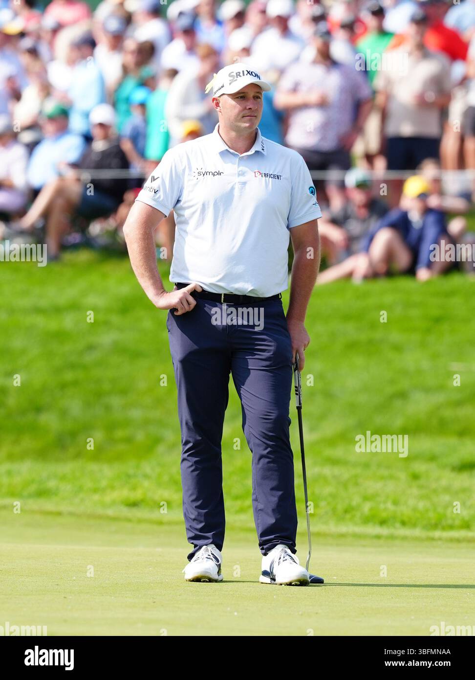 DUBLIN, OH - JUNE 01: PGA golfer Sepp Straka putts on the 14th hole ...