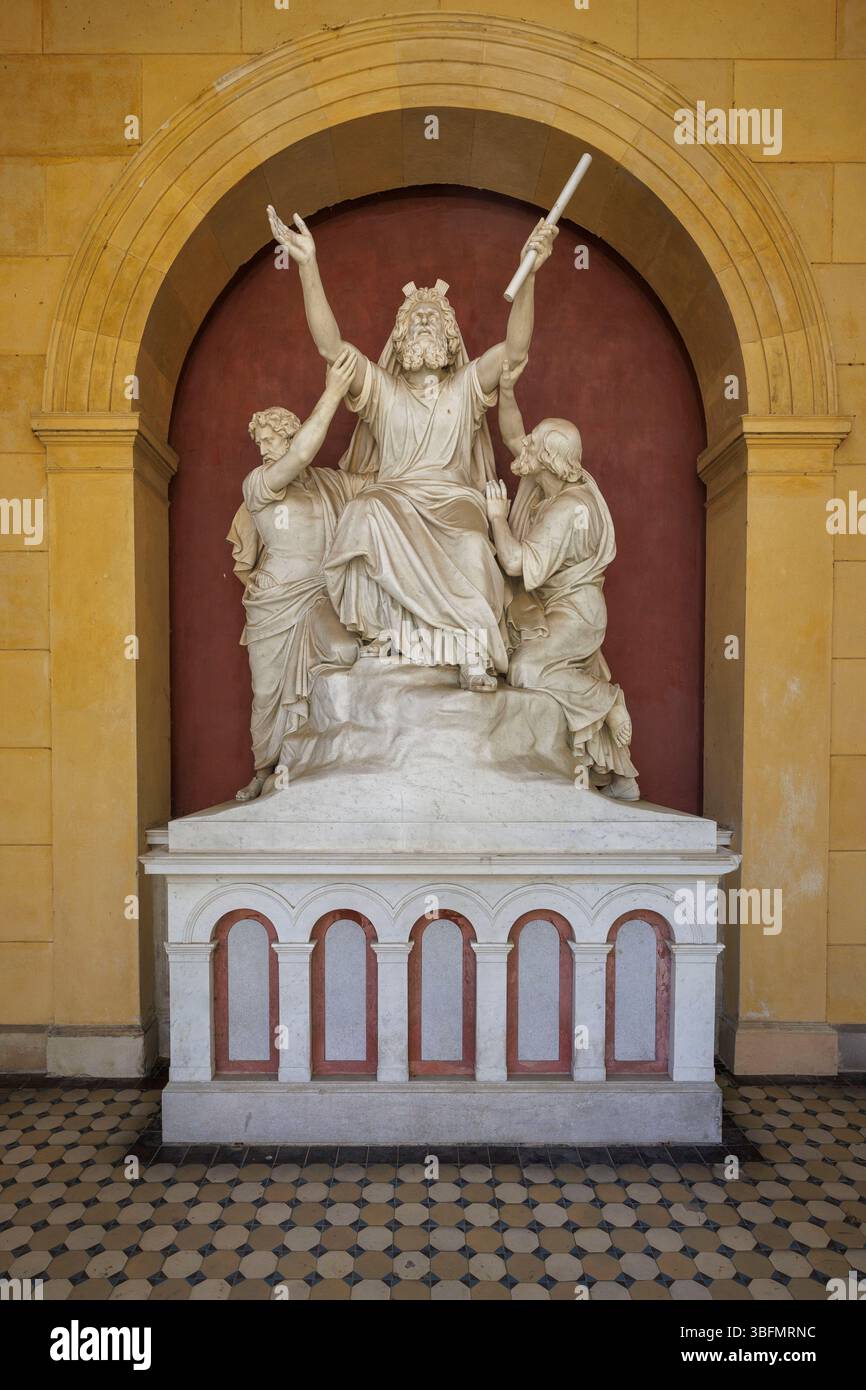 the marble sculpture of Moses in prayer supported by the high priests ...