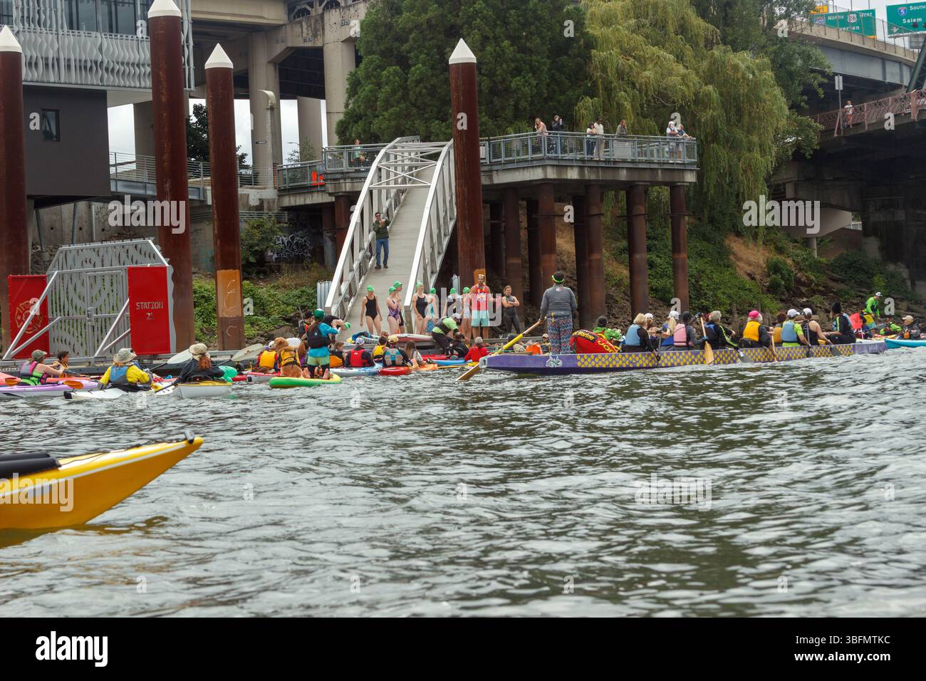 The Big Float, Portland, Oregon - July 10th 2016: People in kayaks and ...