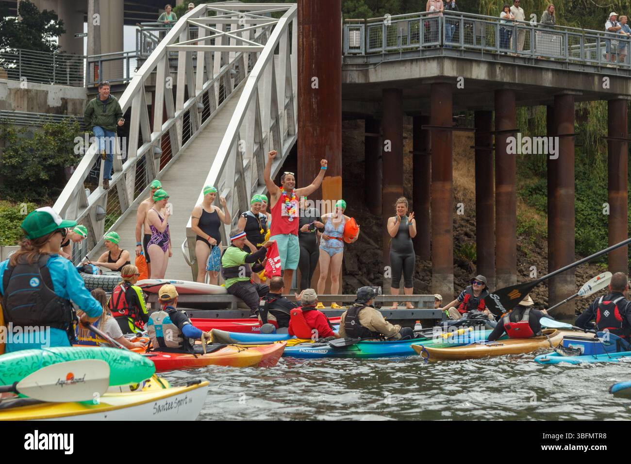The Big Float, Portland, Oregon - July 10th 2016: People gather for a ...