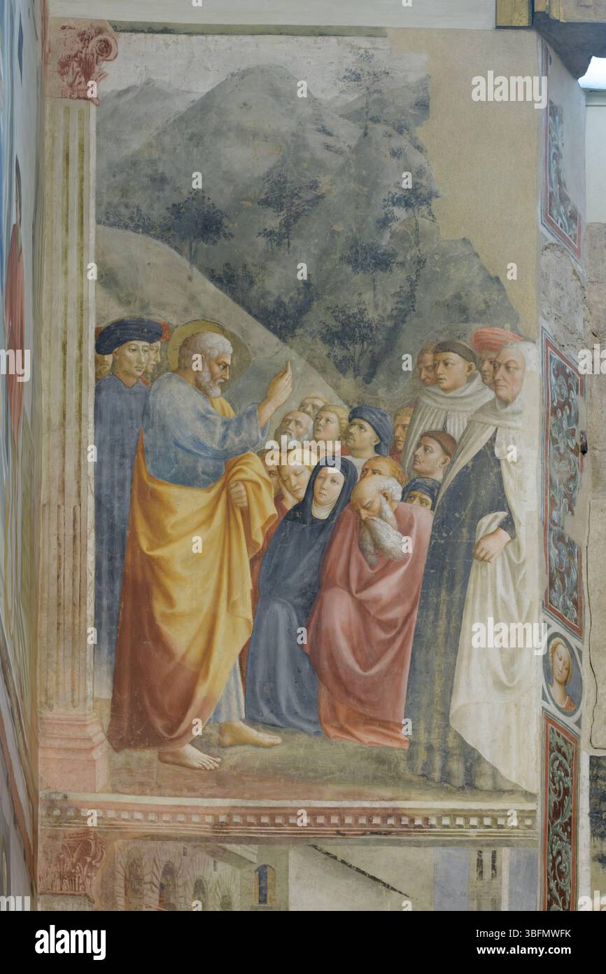 Masolino's fresco 'Preaching of Saint Peter' in the Brancacci Chapel ...
