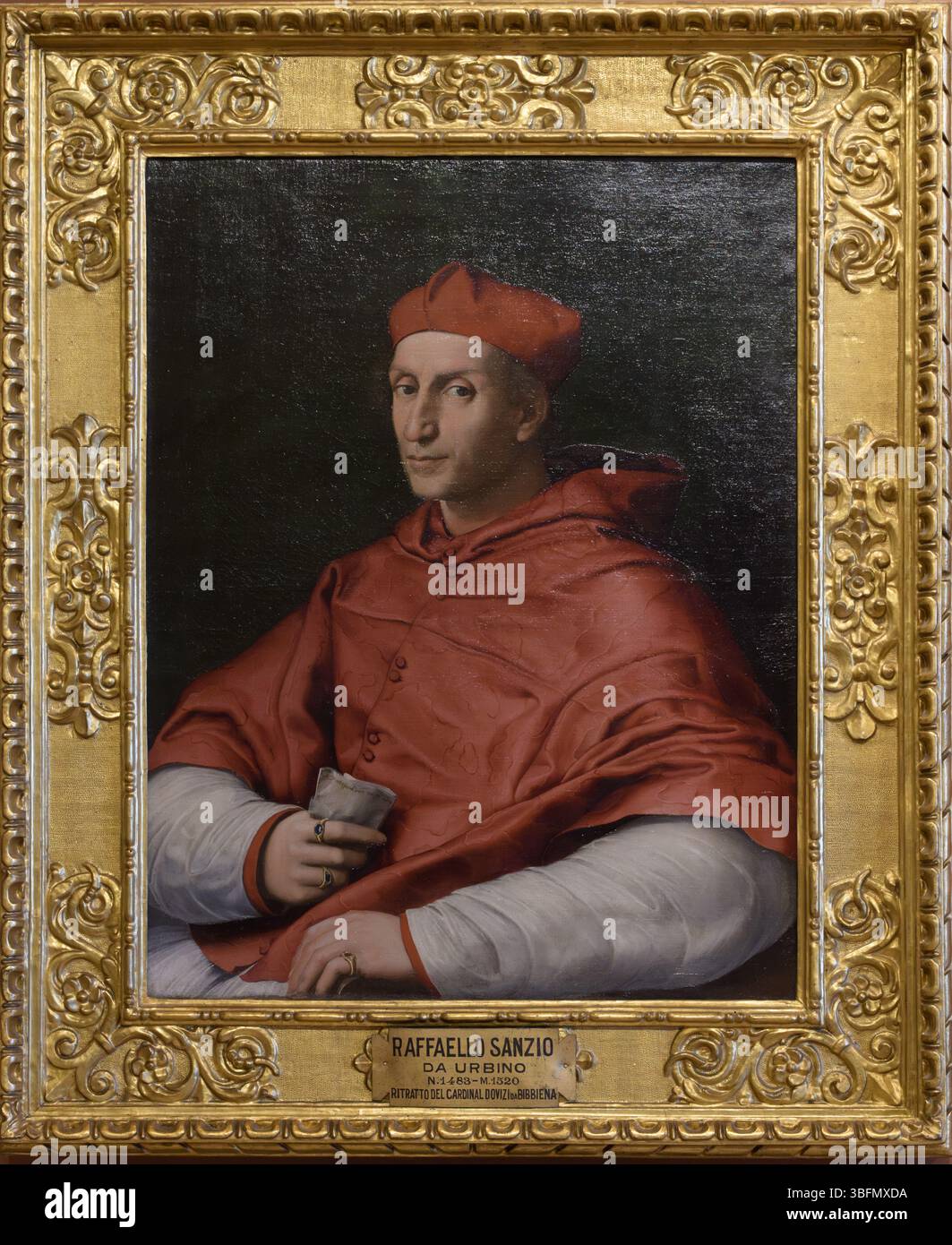 Raphael, Portrait of Cardinal Bibbiena in red ecclesiastical robes with ...