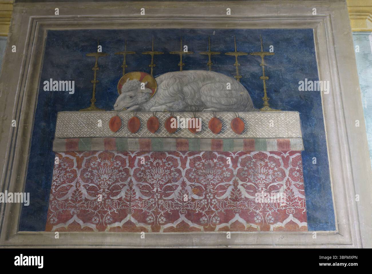 Apocalyptic Lamb with seven seals and candlesticks, fresco by Benozzo ...