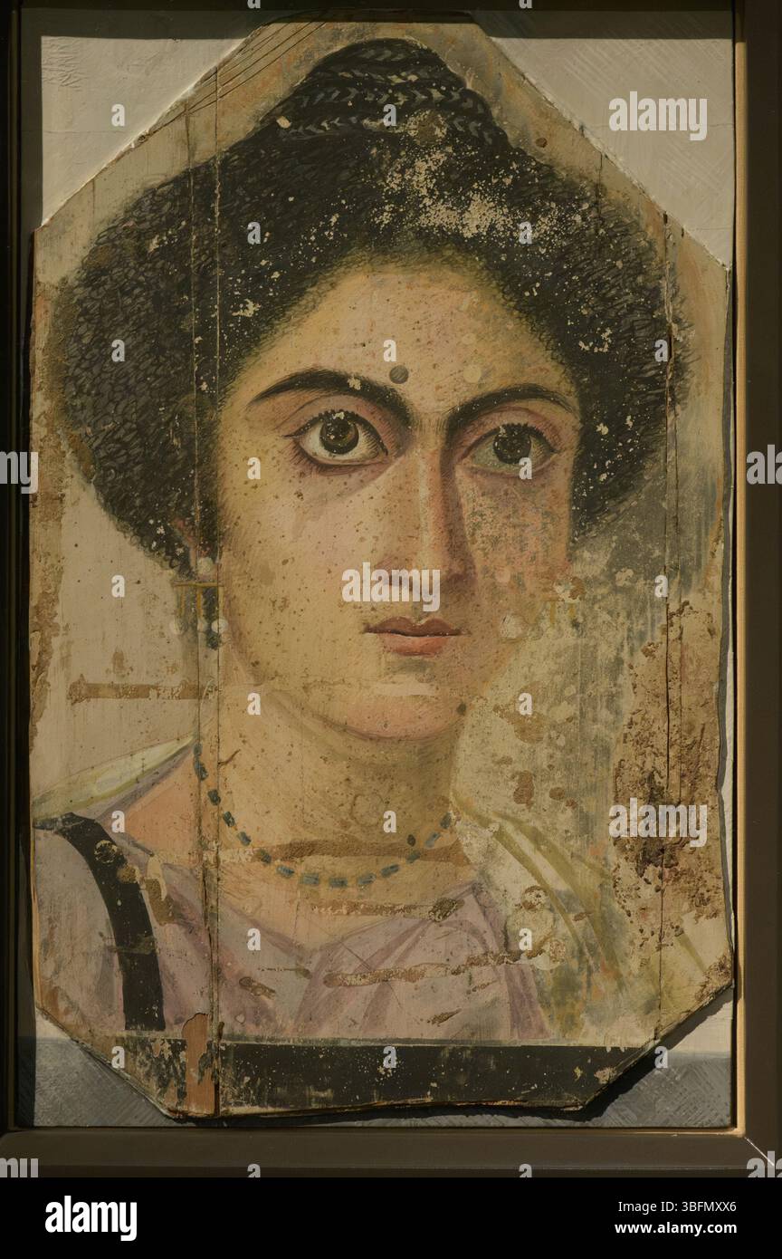 Fayum mummy portrait of a woman, Roman Egypt, 2nd century CE. Encaustic ...