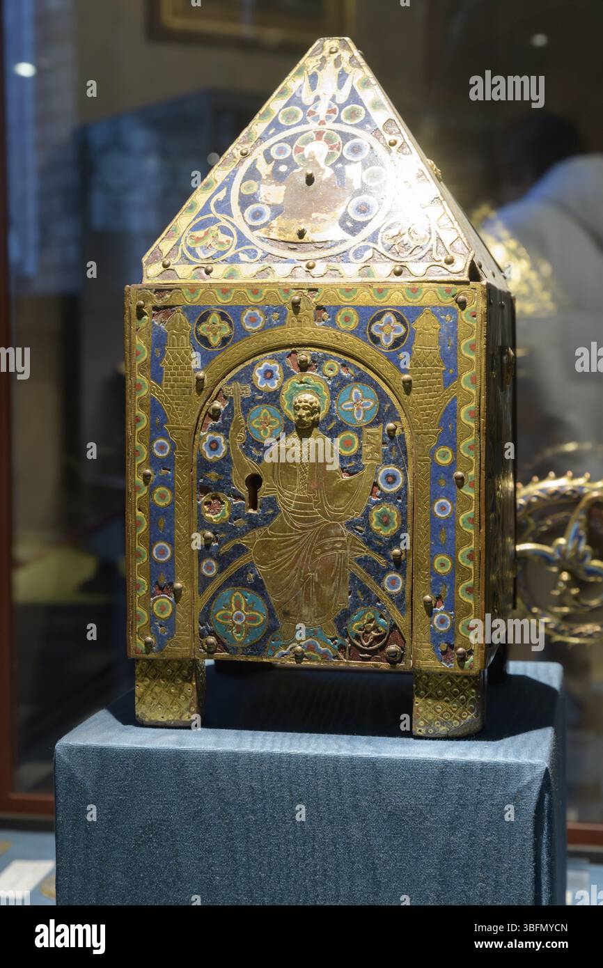 Champleve reliquary casket from Limoges, 13th century, engraved and ...