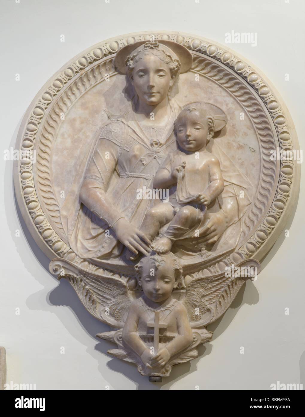 Marble roundel 'Virgin and Child with Angel' by Mino da Fiesole, 15th ...