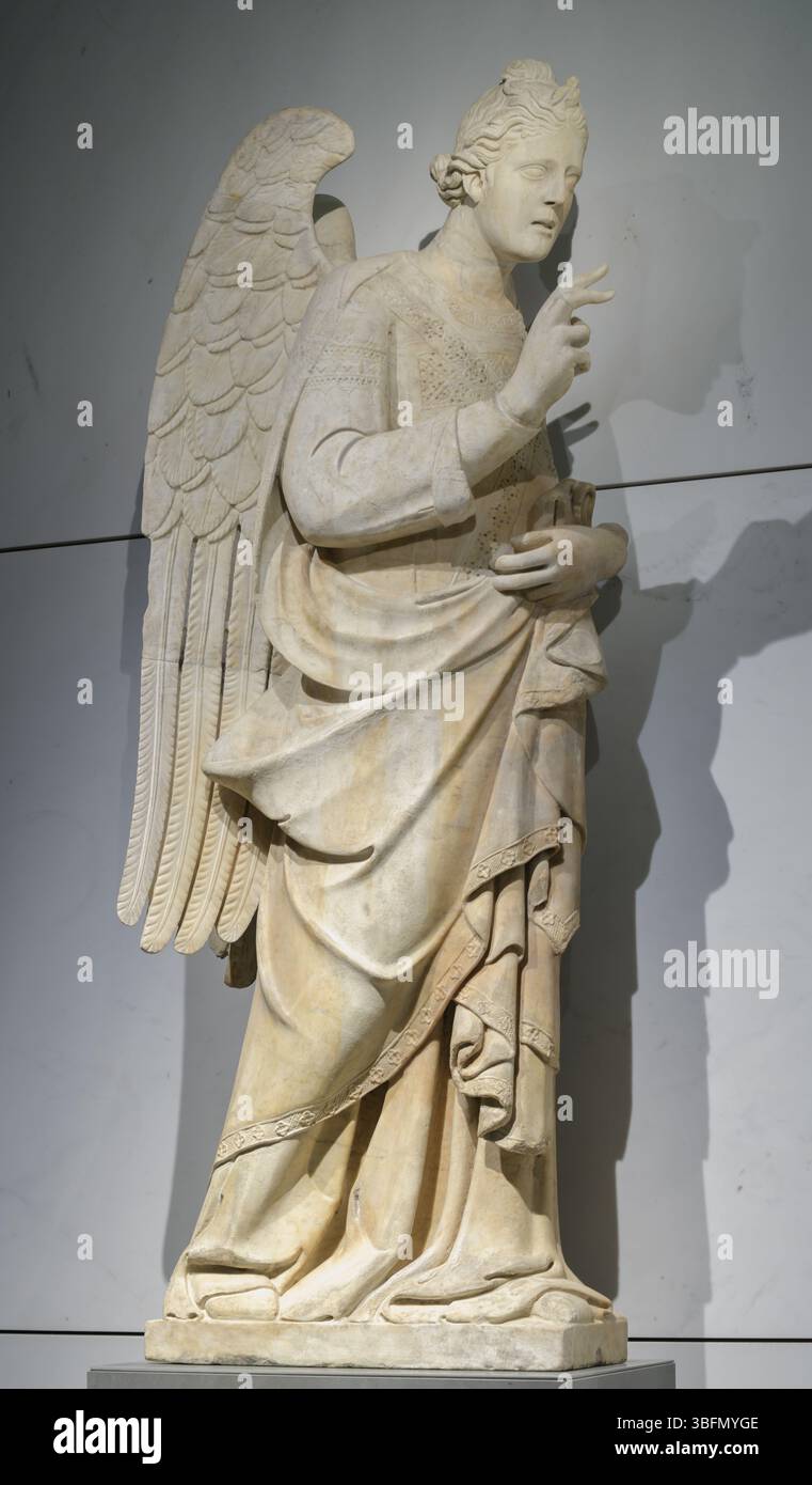 White marble Gothic statue of the announcing angel, attributed to ...