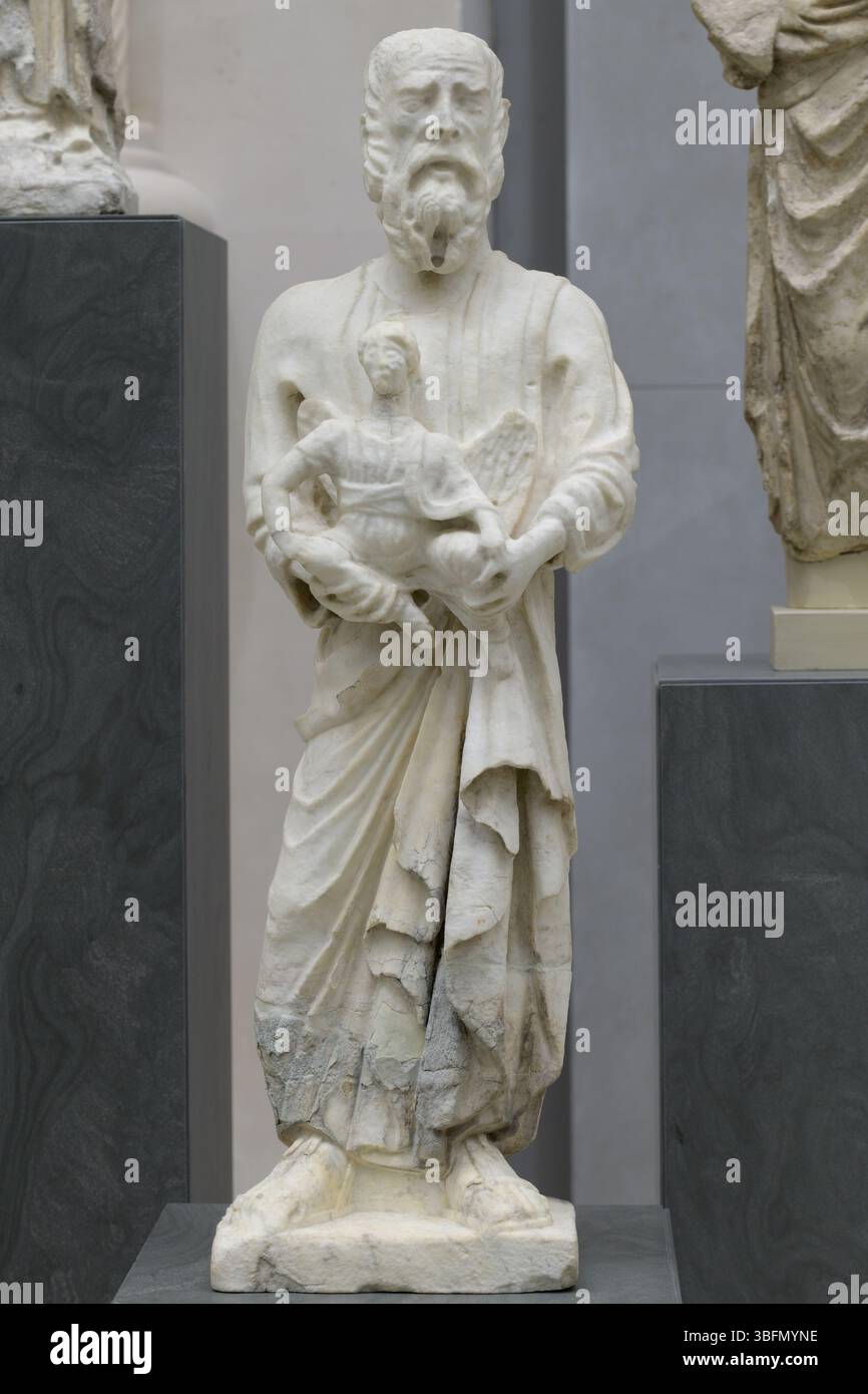 Marble statuette of Saint Matthew with an angel, c. 1300-1325, by a ...