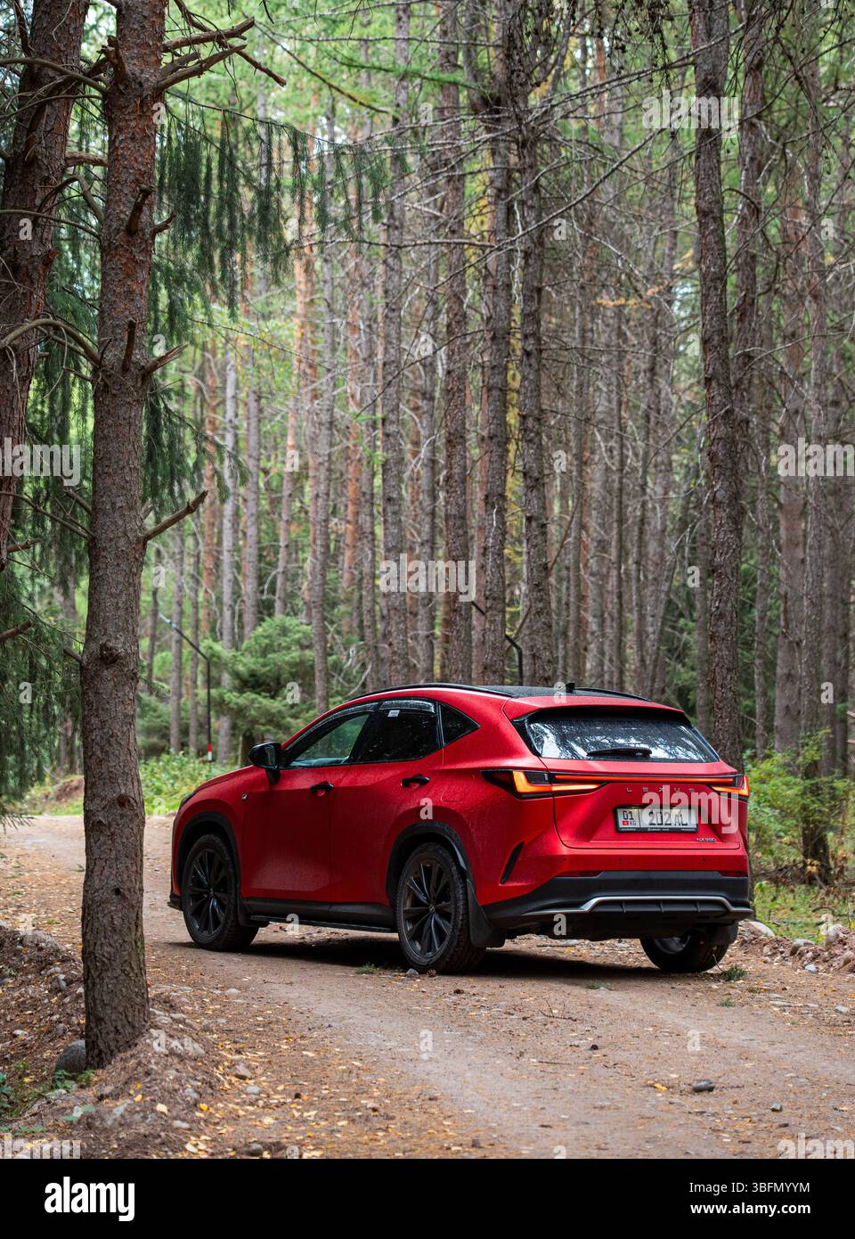 Bishkek, Kyrgyzstan - October 12, 2024: Rear side view of a red Lexus ...