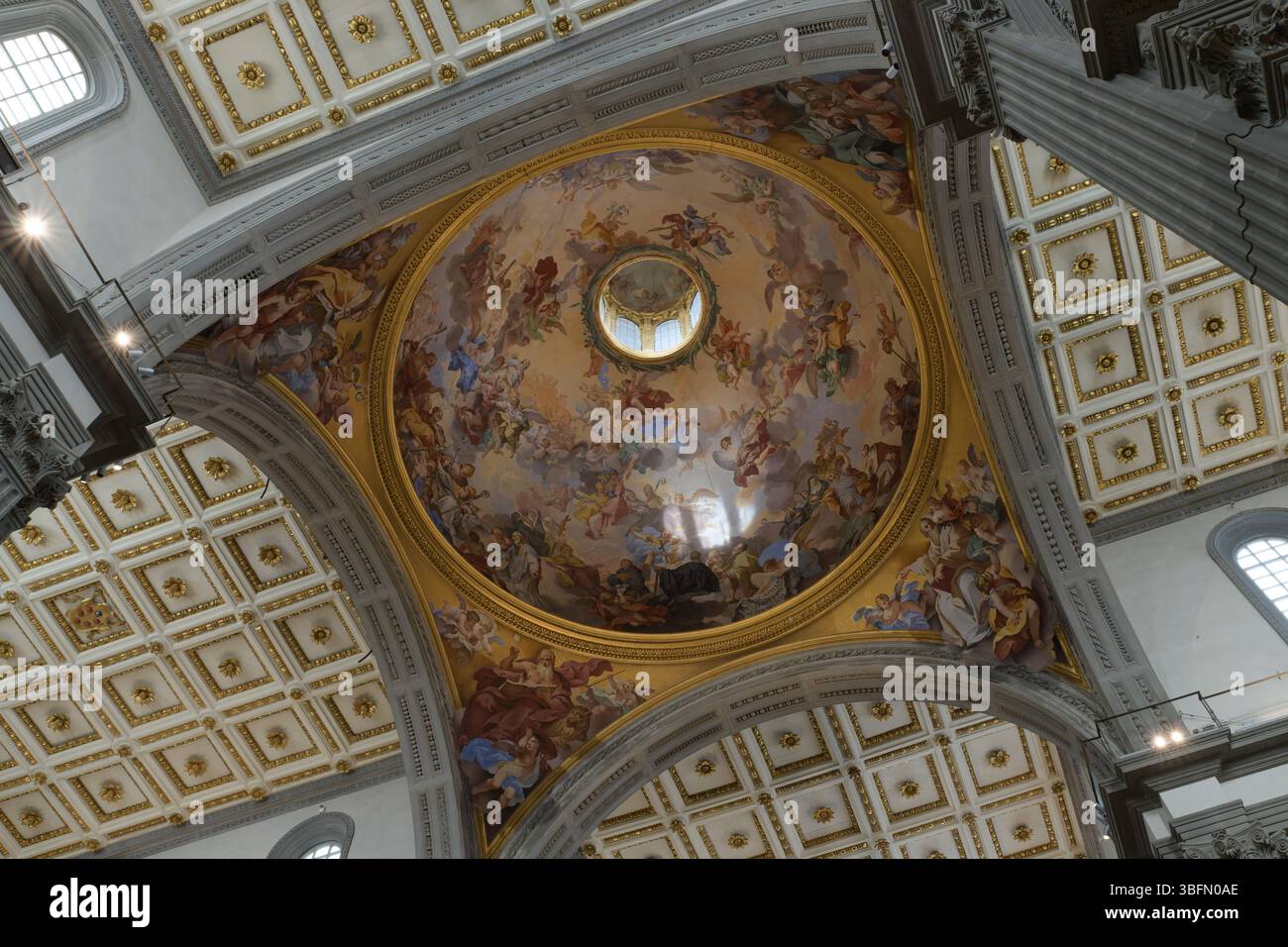 Interior view of the dome fresco from the south transept of Basilica di ...
